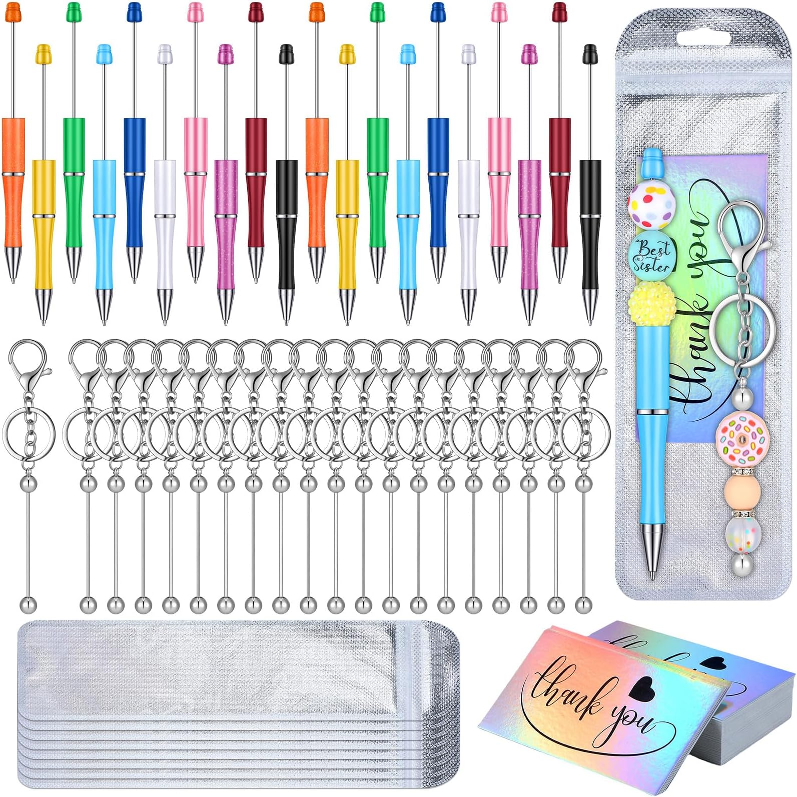 Amazon.com: Yeaqee 80 Pcs Beadable Pen Beadable Keychain Bars ...
