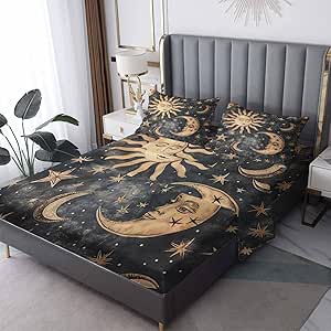 Amazon.com: Xyzdorv Celestial Sheet Set King Size, Sun Moon Bed Sheets ...