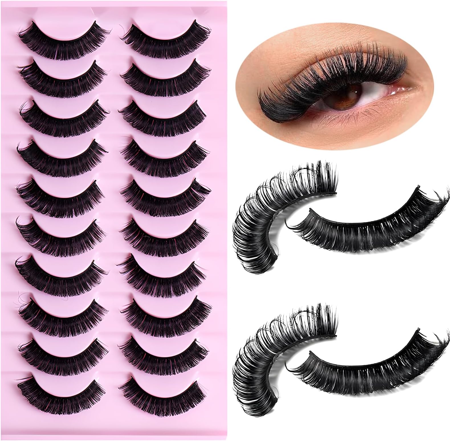 Amazon.com: Russian Strip Lashes D Curl Fluffy Wispy False Eyelashes ...