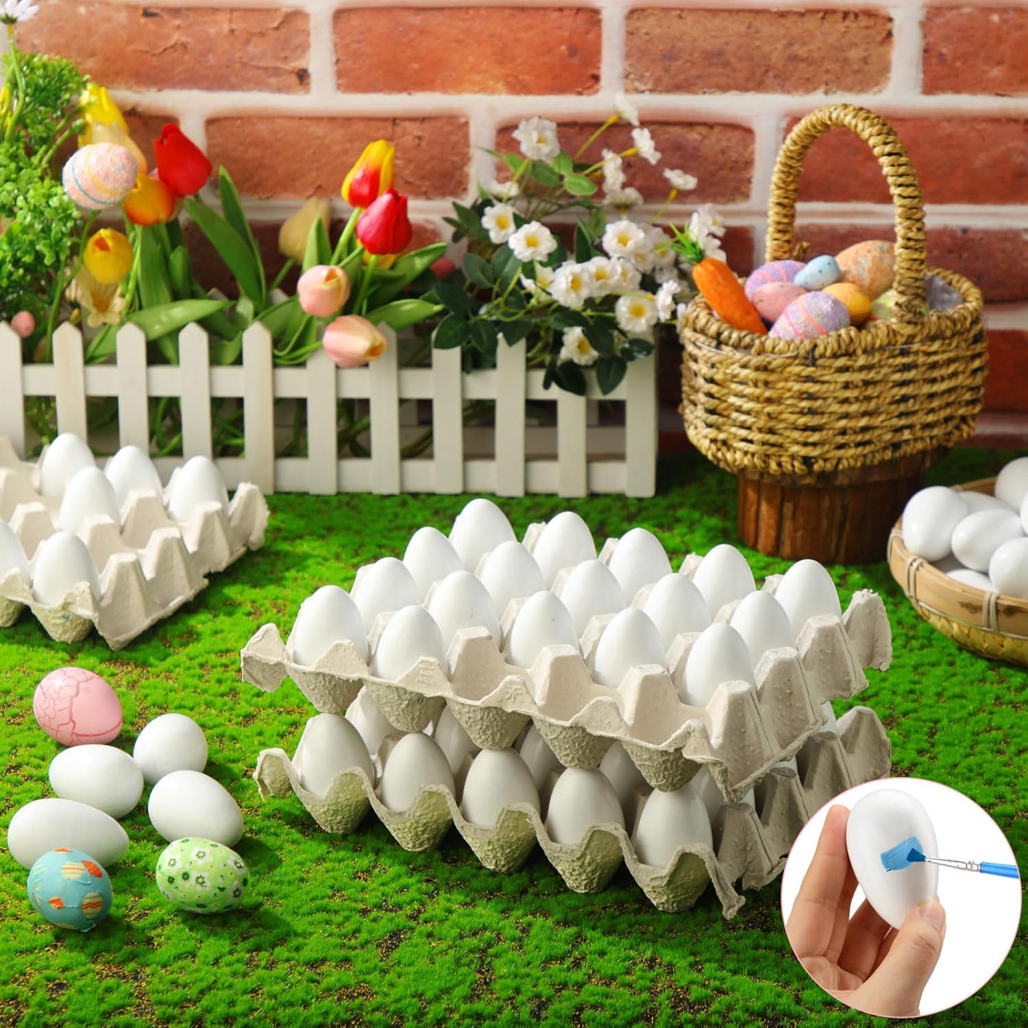 Amazon.com: Lenwen 100 Pieces Wooden Eggs Bulk with Egg Cartons Wooden ...