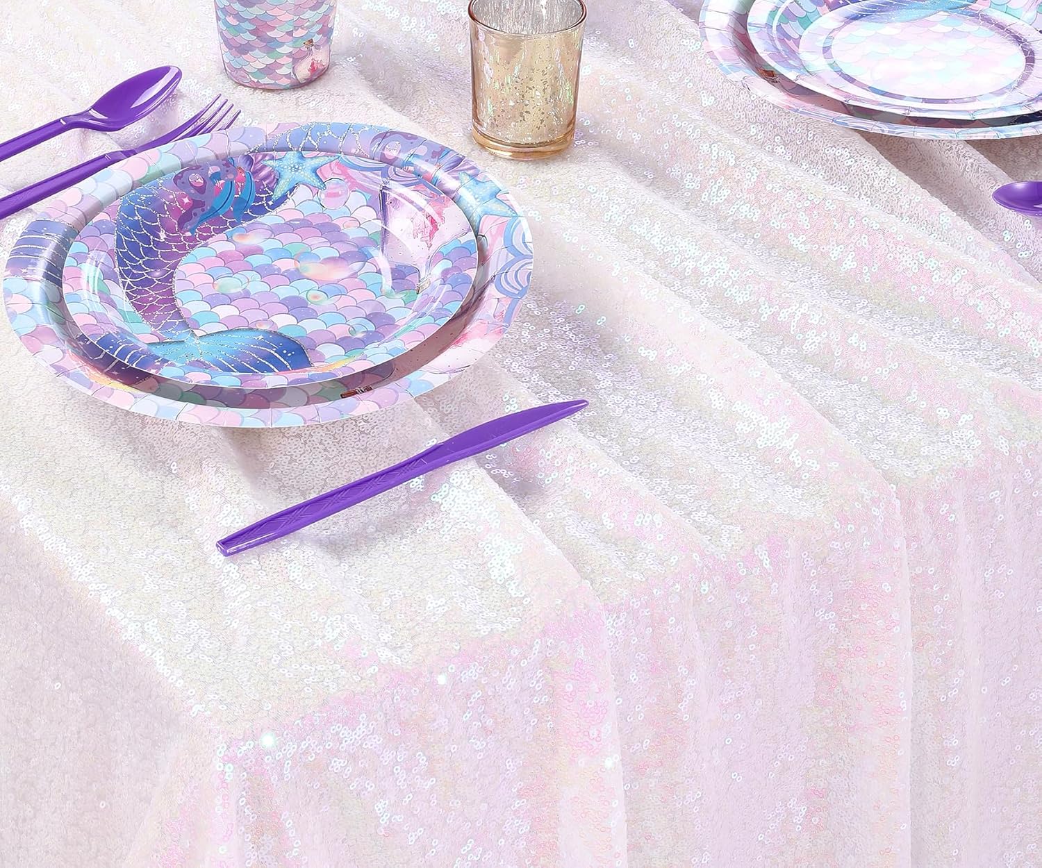 Amazon.com: QueenDream Sparkly Sequin Tablecloth - White Iridescent ...