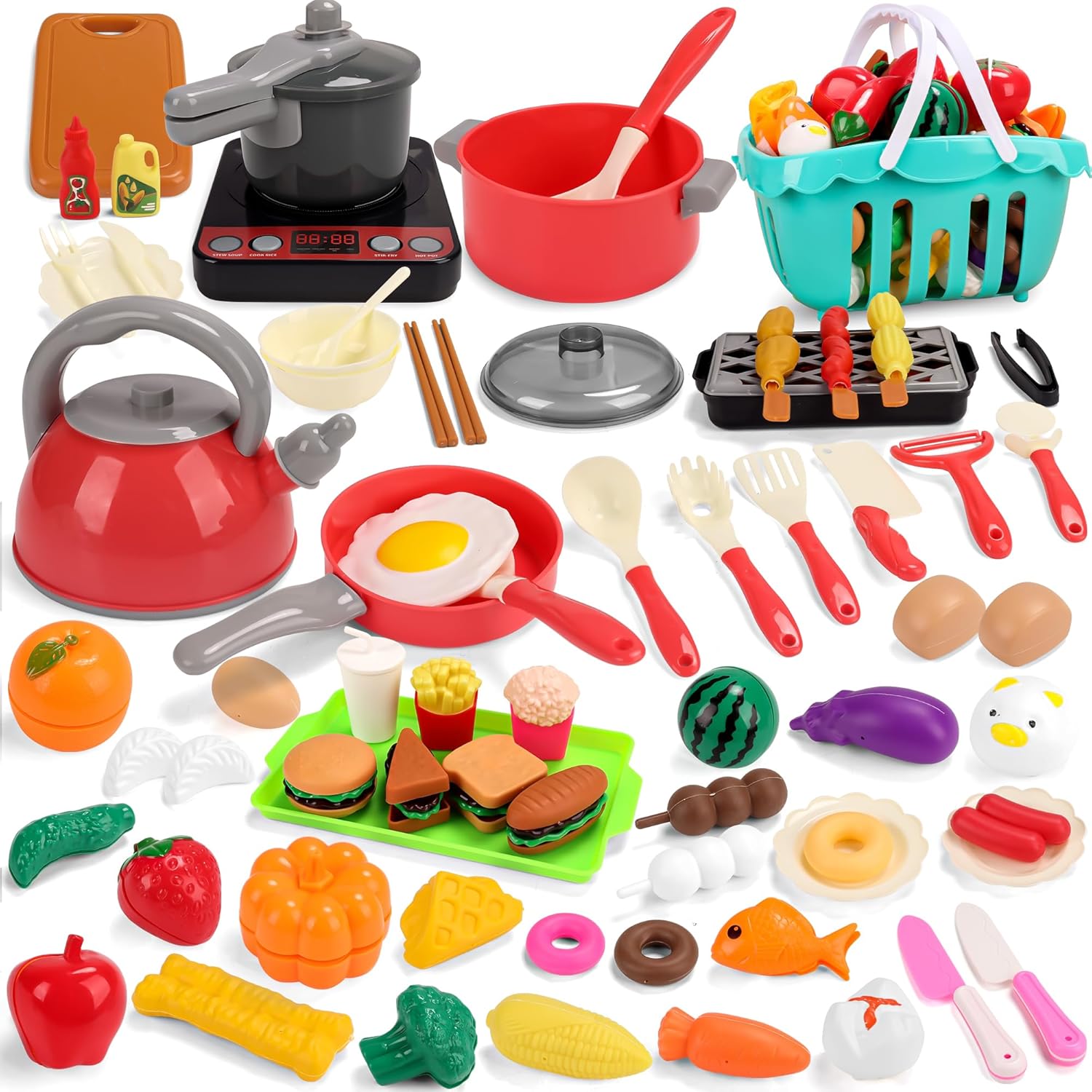 Amazon.com: 92Pcs Play Food Sets for Kids Kitchen, Play Kitchen ...