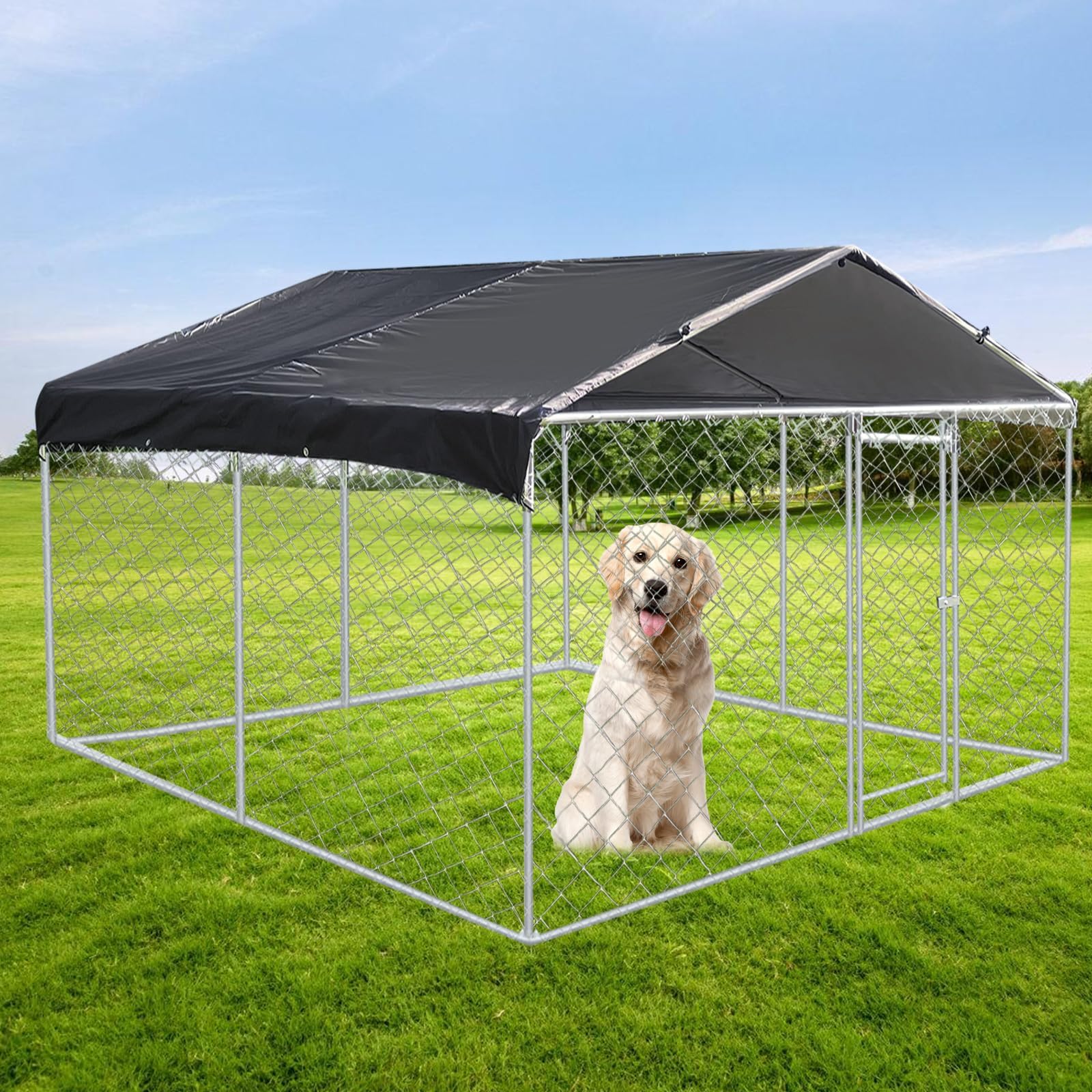 Amazon.com : Large Outdoor Dog Kennel, Heavy Duty Outdoor Fence Dog Run ...