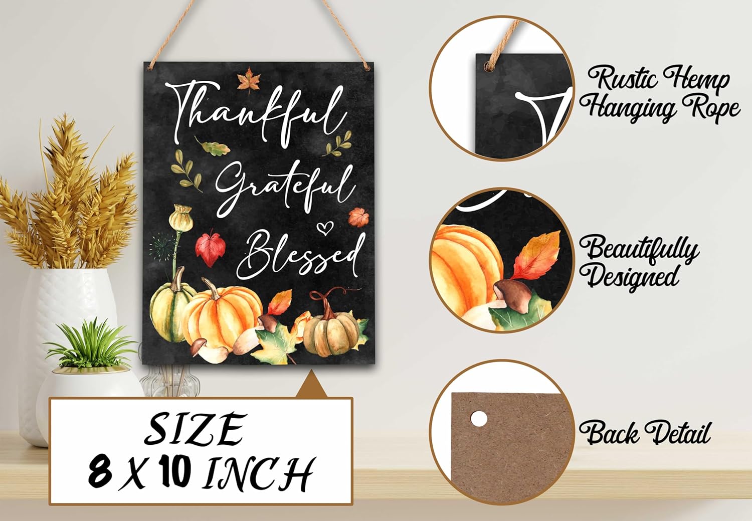 Letrero colgante de madera con texto en inglés Thankful Grateful ...