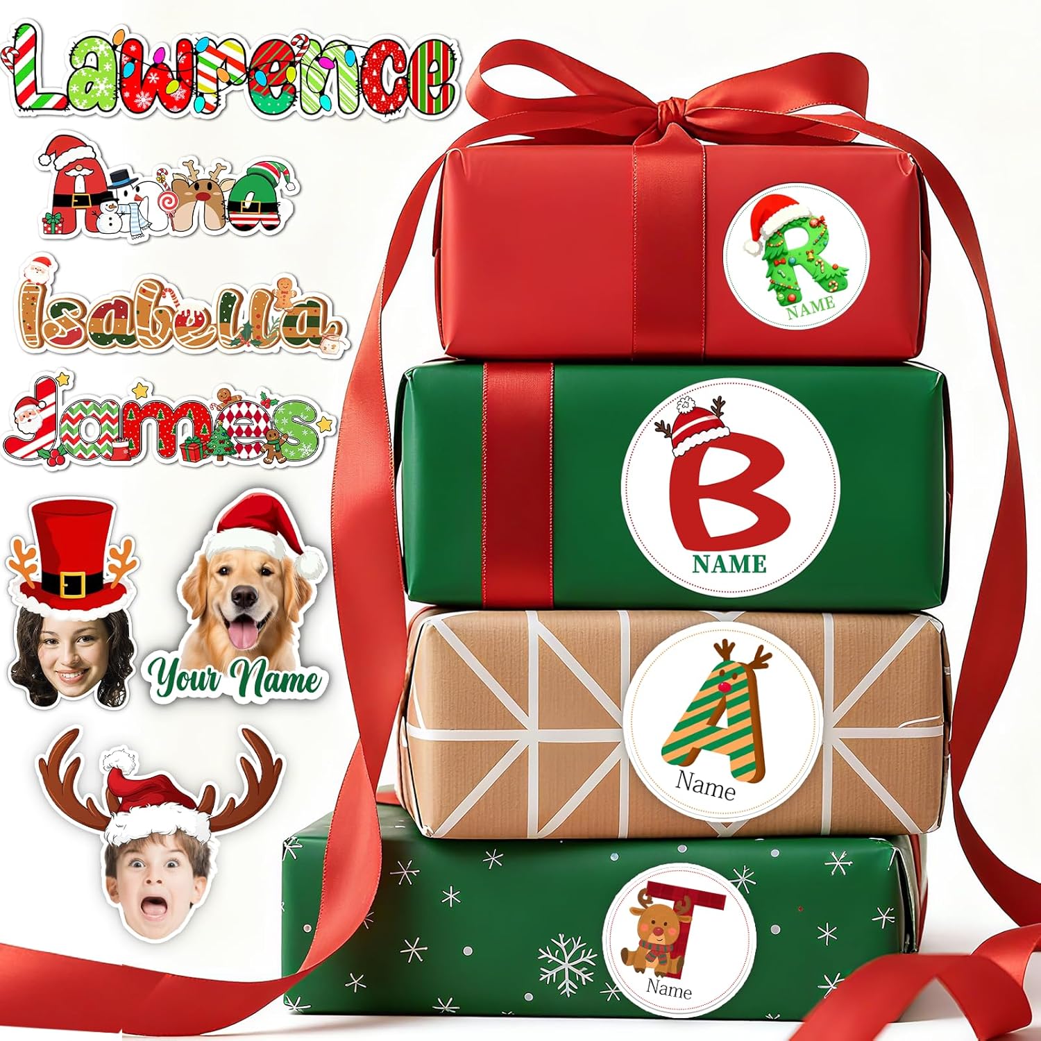 Amazon.com: Personalized Christmas Stickers Labels with Initial Name ...