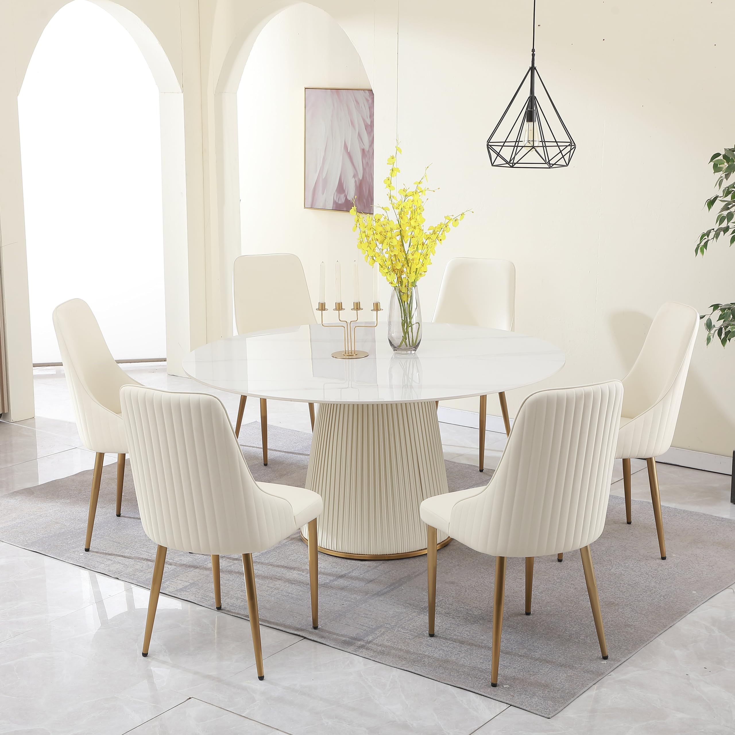Amazon.com - Montary 7 Piece Dining Table Set, Modern Dining Room Table ...