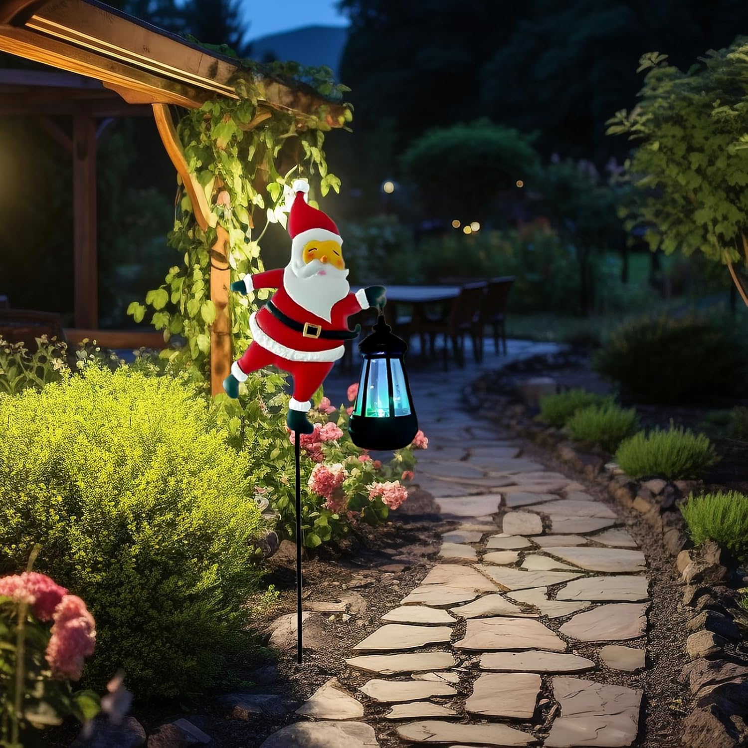 86.8cm Christmas Santa Solar Lantern Lights, Vintage Metal Solar Santa ...