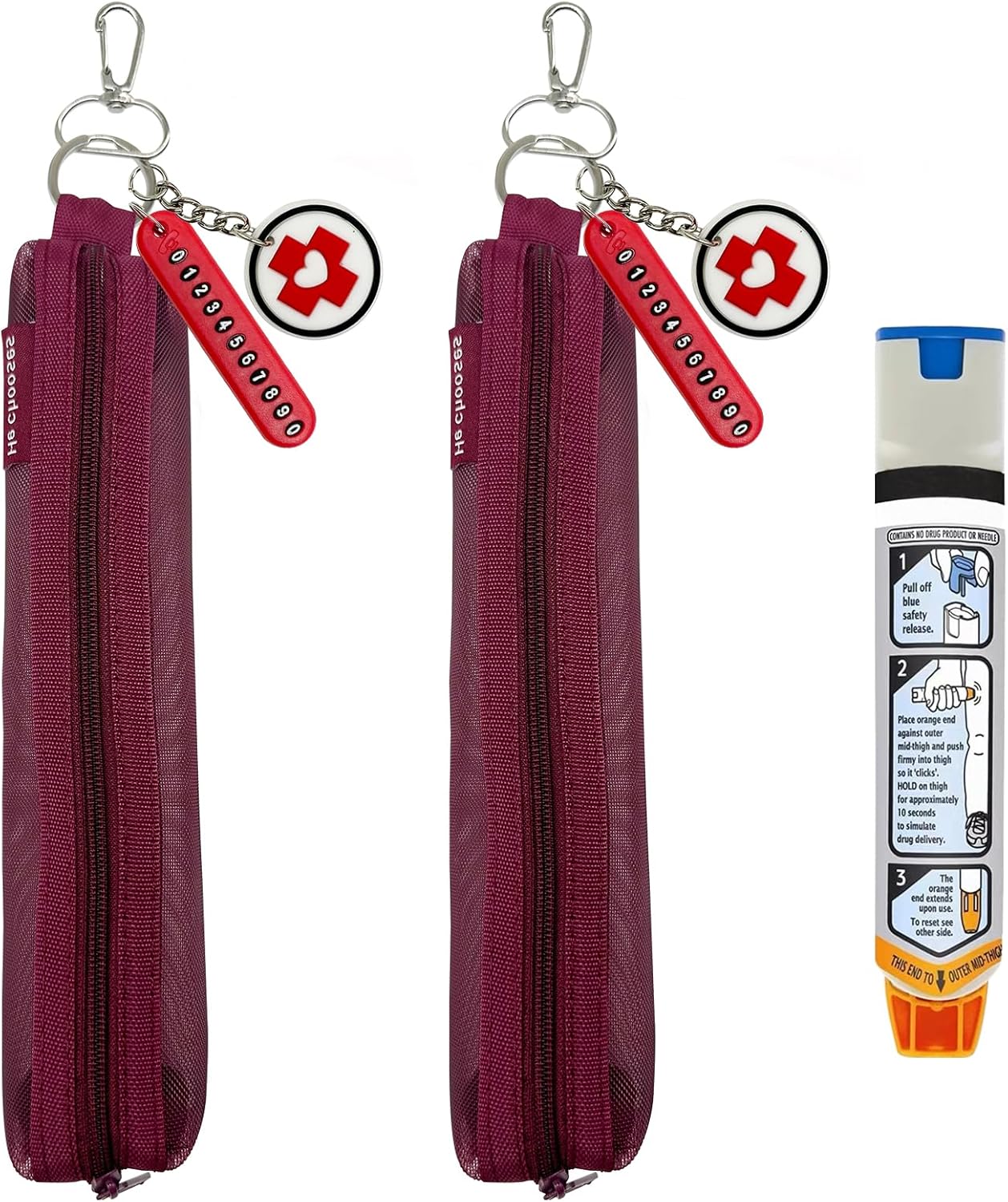 Okueejur 2 Packs Mini Red Mesh Epi Pens Carrying Case - Convenient ...