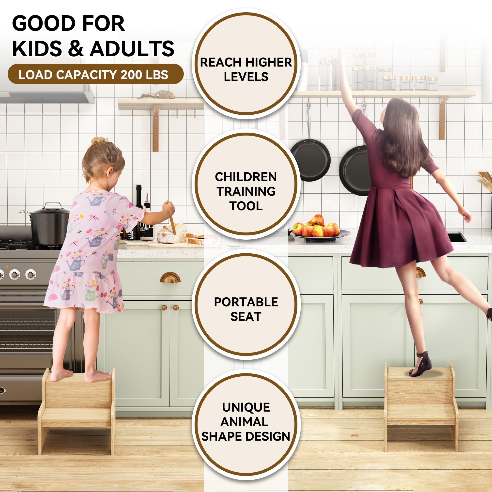 Wood Step Stools for Kids, DIY Painted Toddler Two Step Stool with ...