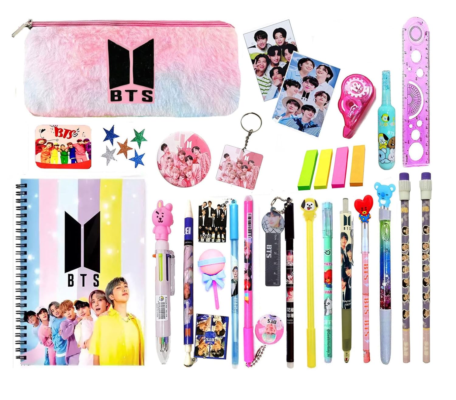 Buy KOBBET Polyester 27Pcs Bts Theme Stationery Set Bts Blue Pencil ...
