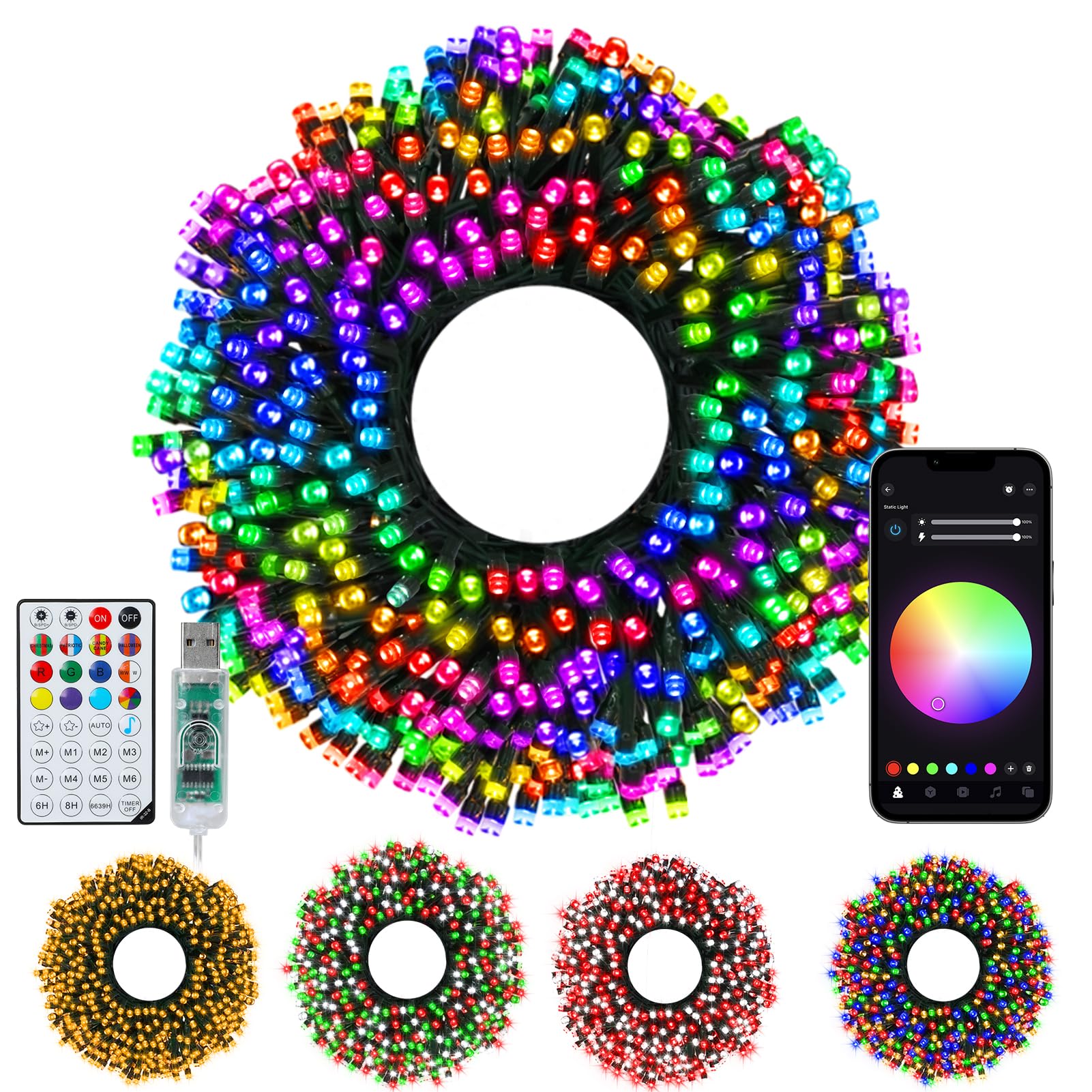 echosari Christmas Smart String Lights, 200 LED 66Ft Color Changing ...