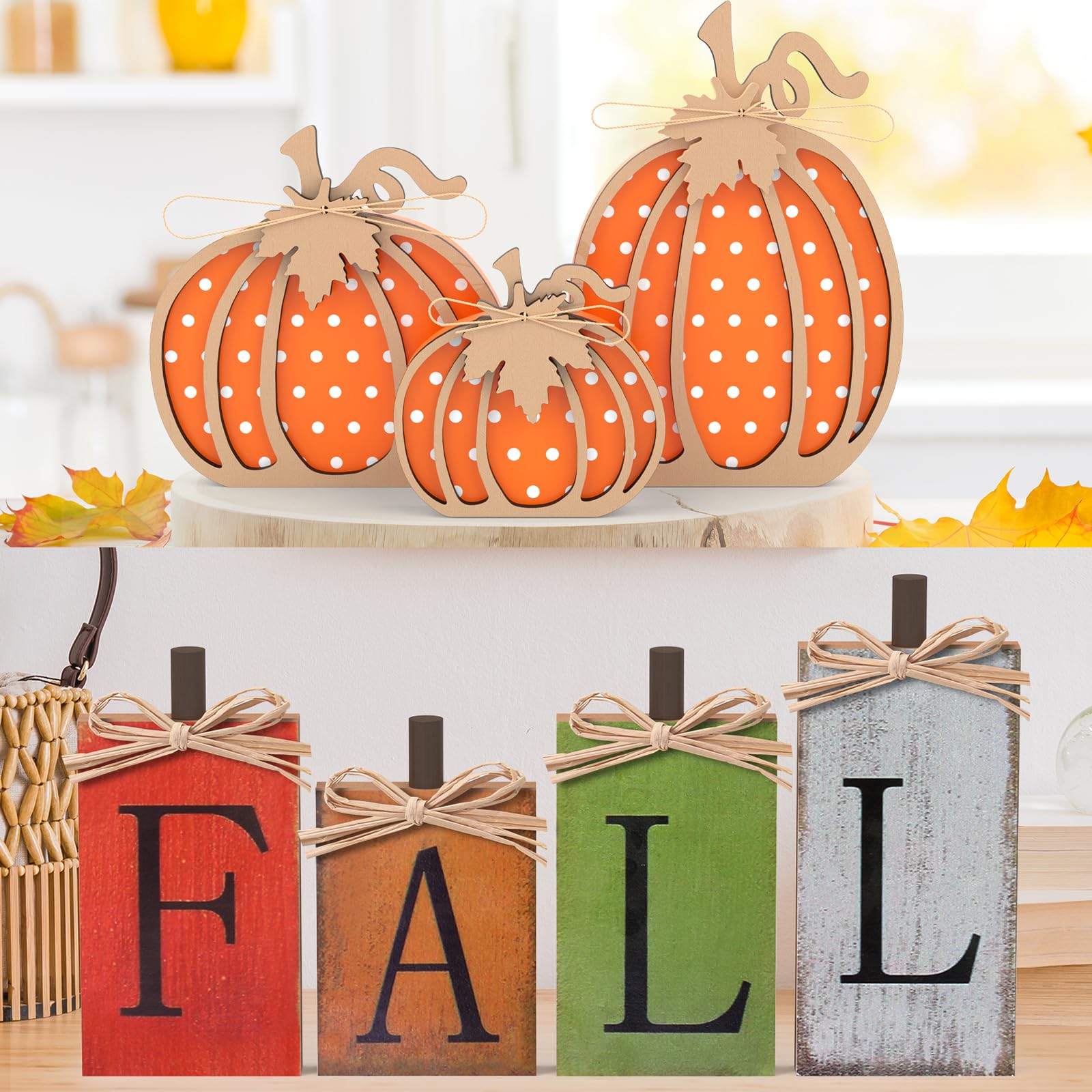 Amazon.com: OLANRUN 3 Pcs Fall Pumpkin Decor and 4 Pcs Fall Sign Decor ...