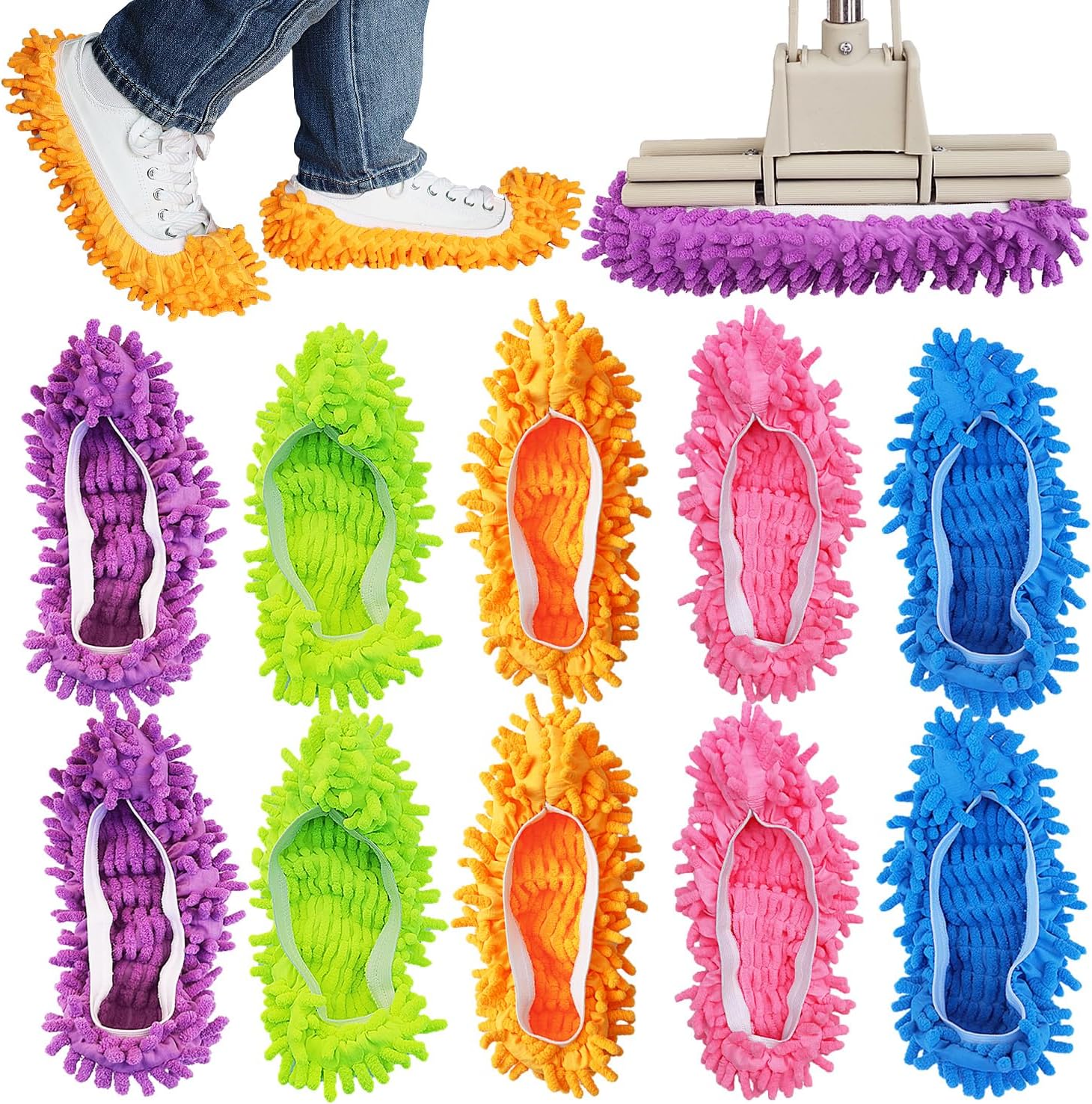 Amazon.com: 4 Pcs Shoes Cover Dust Duster, Washable Mop Slippers Shoes ...