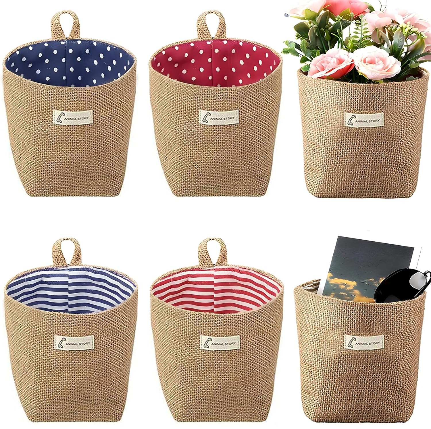 Amazon.com: 6 PCS Mini Hanging Storage Bags, Anberky Cotton Linen Small ...
