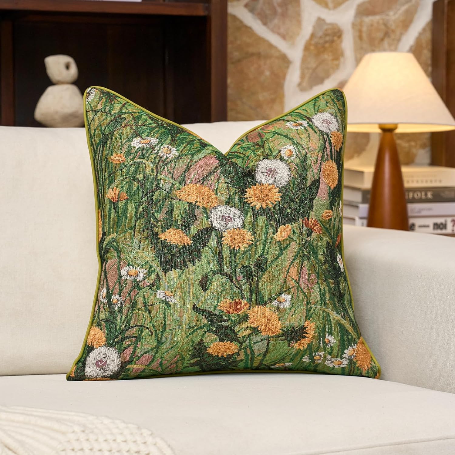 Amazon.com: VZHUAN Throw Pillow Covers 18x18, Jacquard Cotton Linen ...