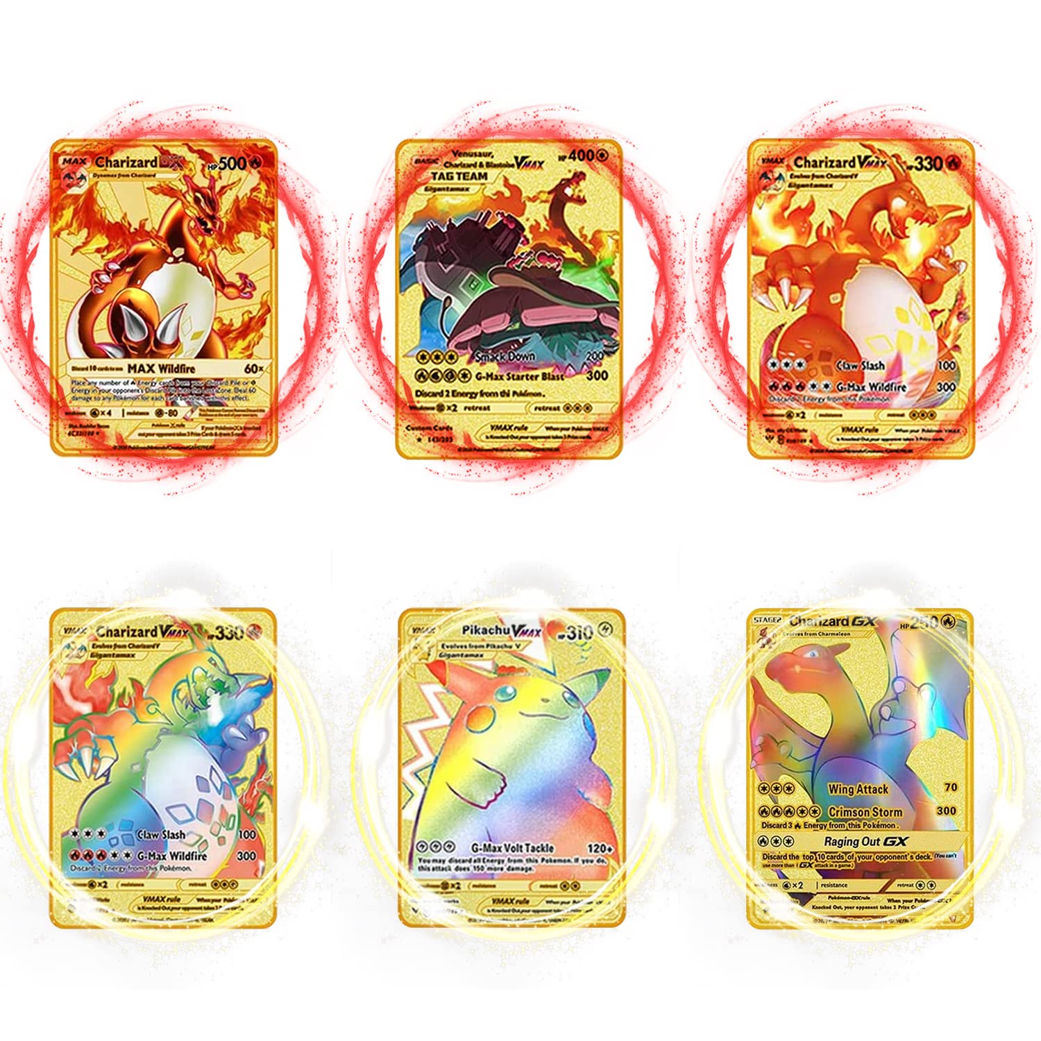 6Pcs Charizard Vmax Metal Card - DX GX Rainbow Rare Gold Plated Cards ...