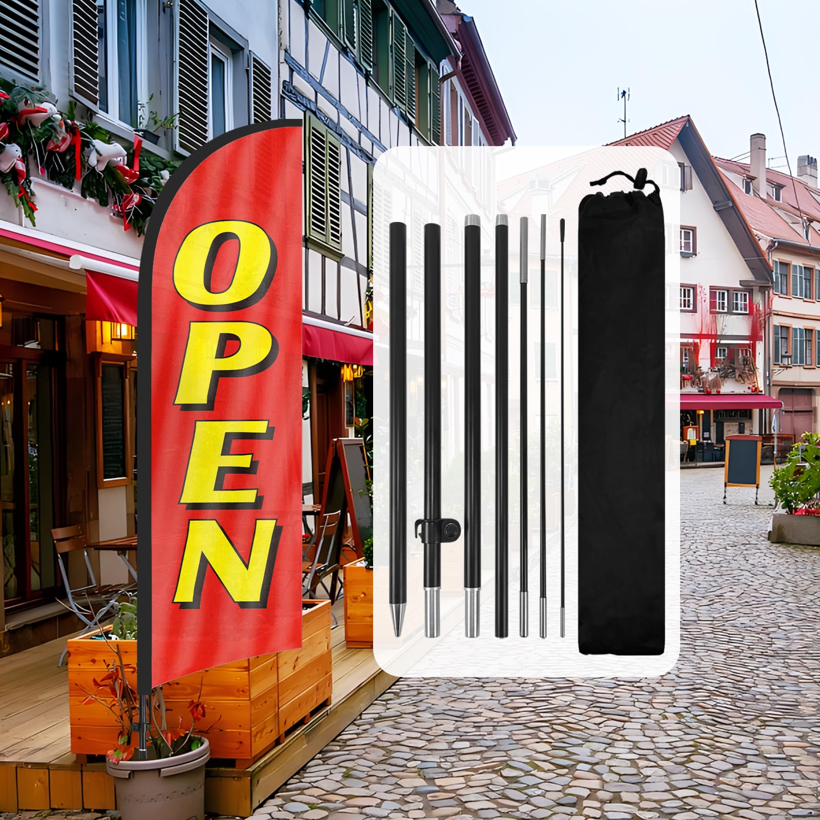 QSUM Open Feather Flag,8FT Open Advertising Swooper Flag with Pole Kit ...