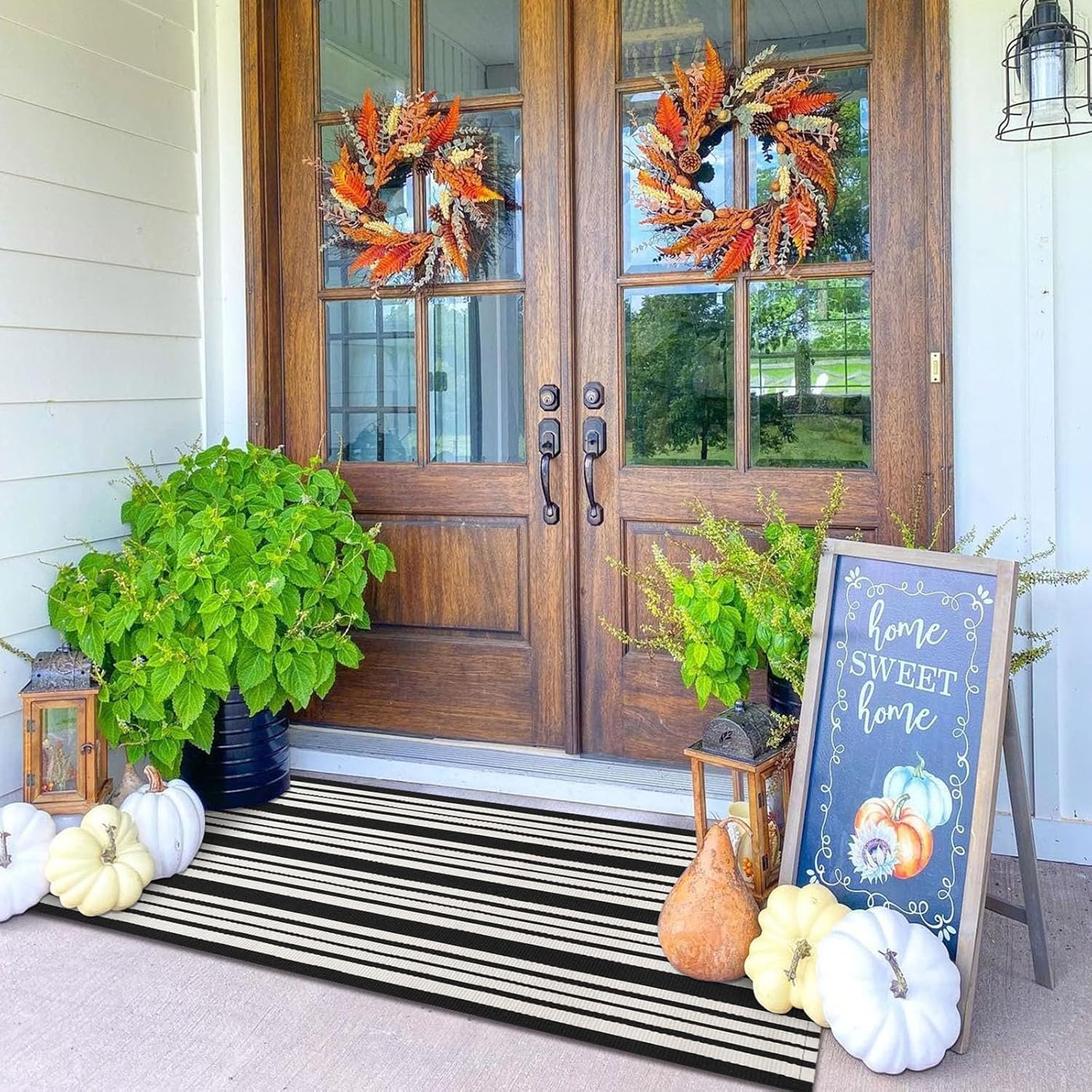Amazon.com: KOZYFLY Black and White Striped Porch Runner Rug 2x4.3 Ft ...