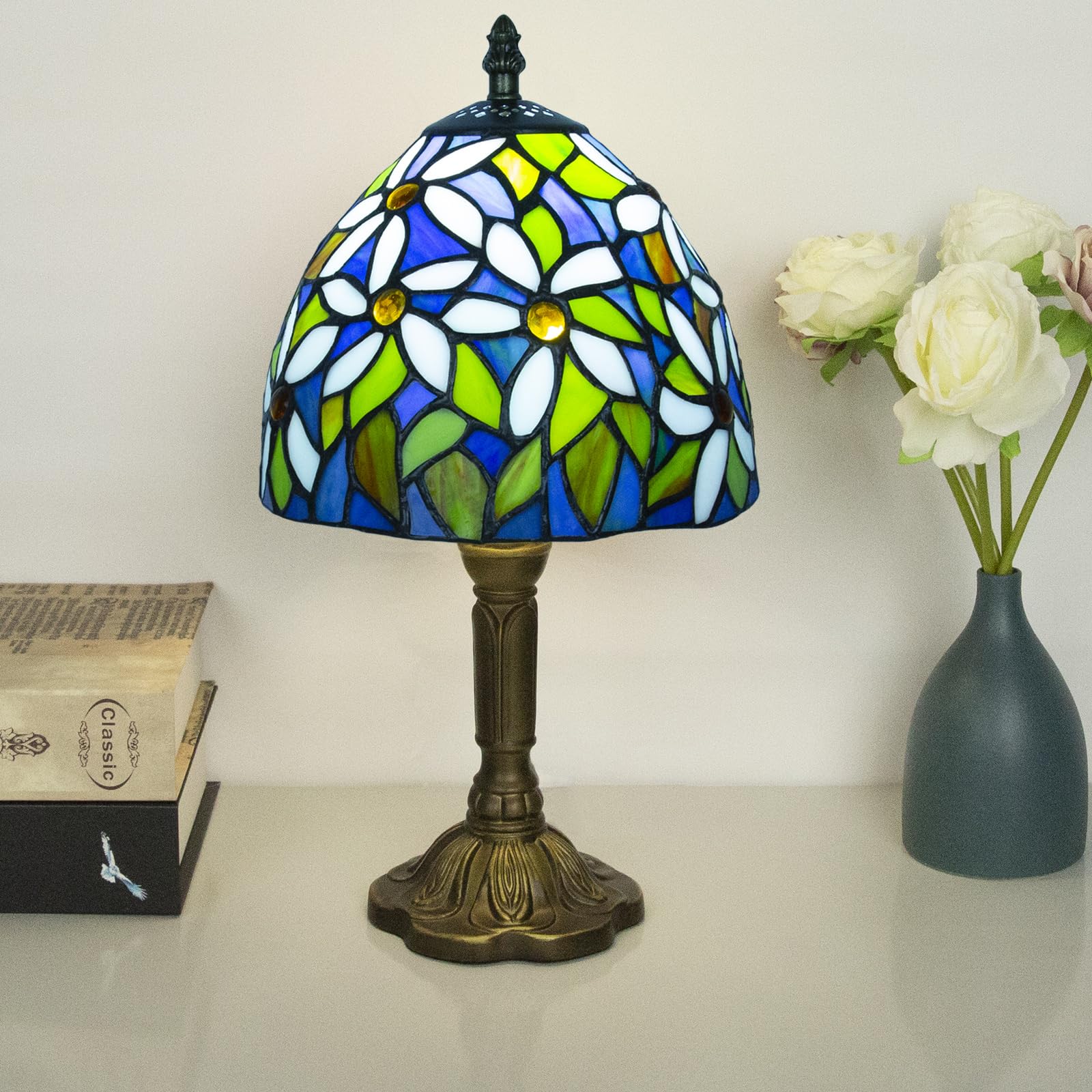 Crefotu Tiffany Style Table Lamp, 3 Color Temperatures Bedside Lamp, 8 ...