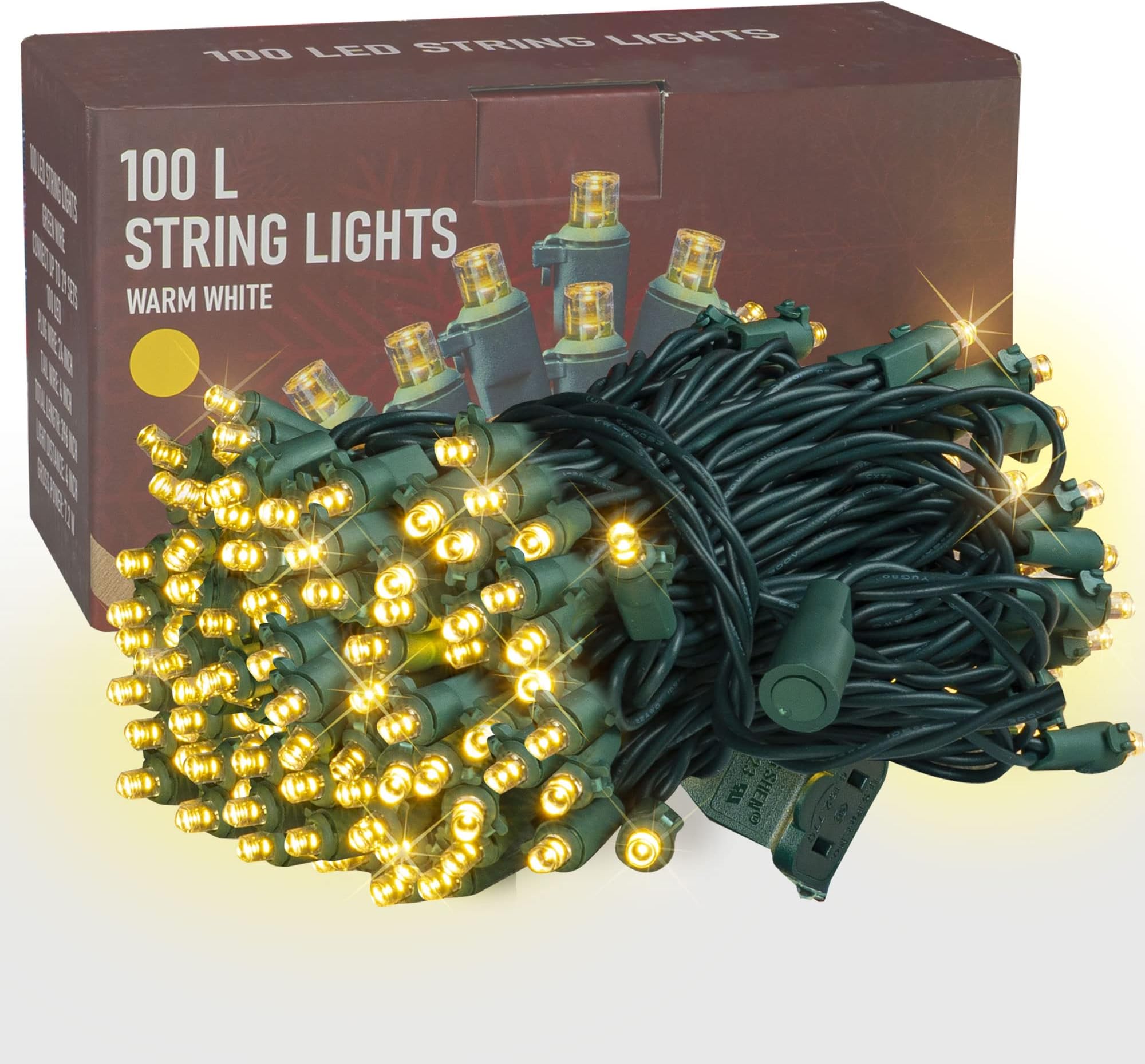 Dazzle Bright 33FT 100 LED Christmas String Lights Indoor Outdoor ...
