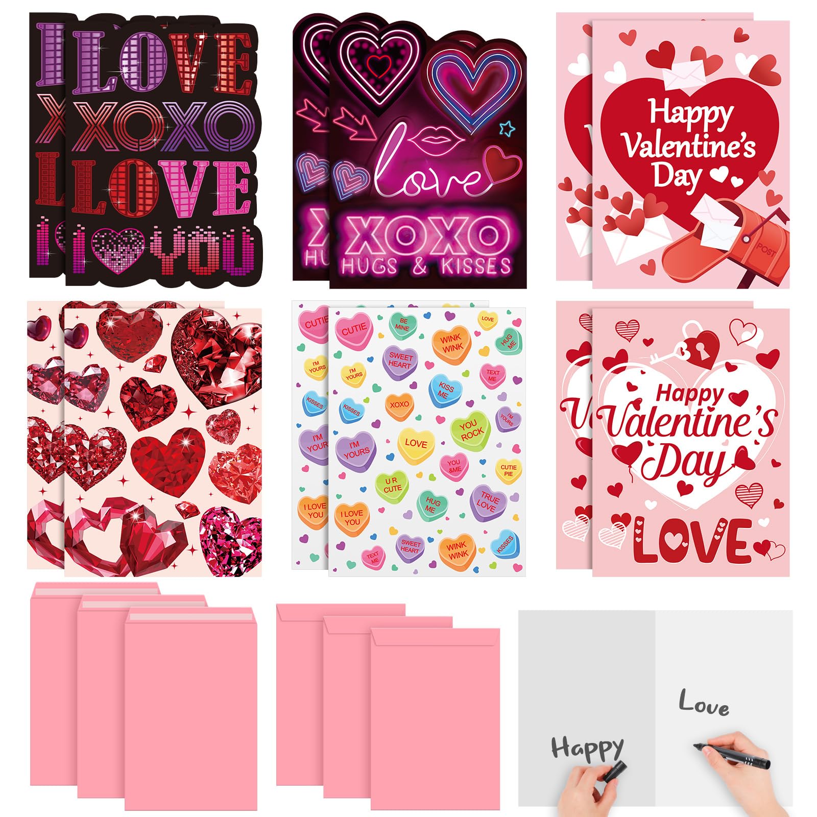 Amazon.com : Motiskyy 6 Sets Jumbo Valentine's Day Card With Envelope ...