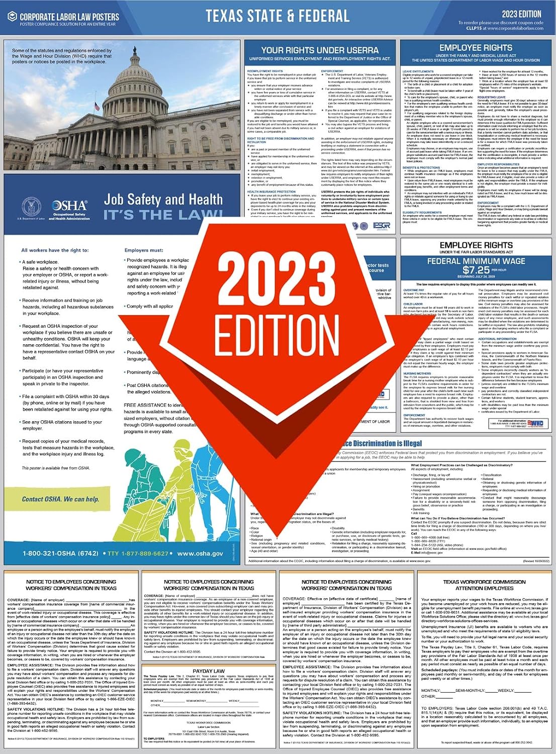 Amazon.com: Corporate Labor Law Posters : 2023 Texas State & Federal ...