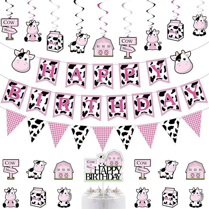 Buy 27 Pieces Cow Birthday Party Supplies Includes Cow Happy Birthday ...