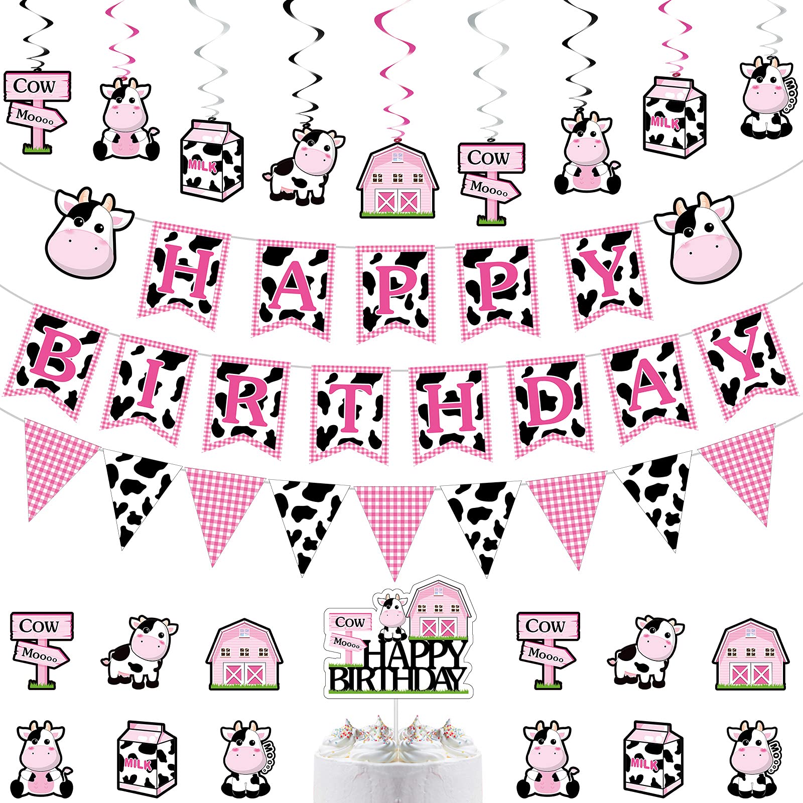 Buy 27 Pieces Cow Birthday Party Supplies Includes Cow Happy Birthday ...