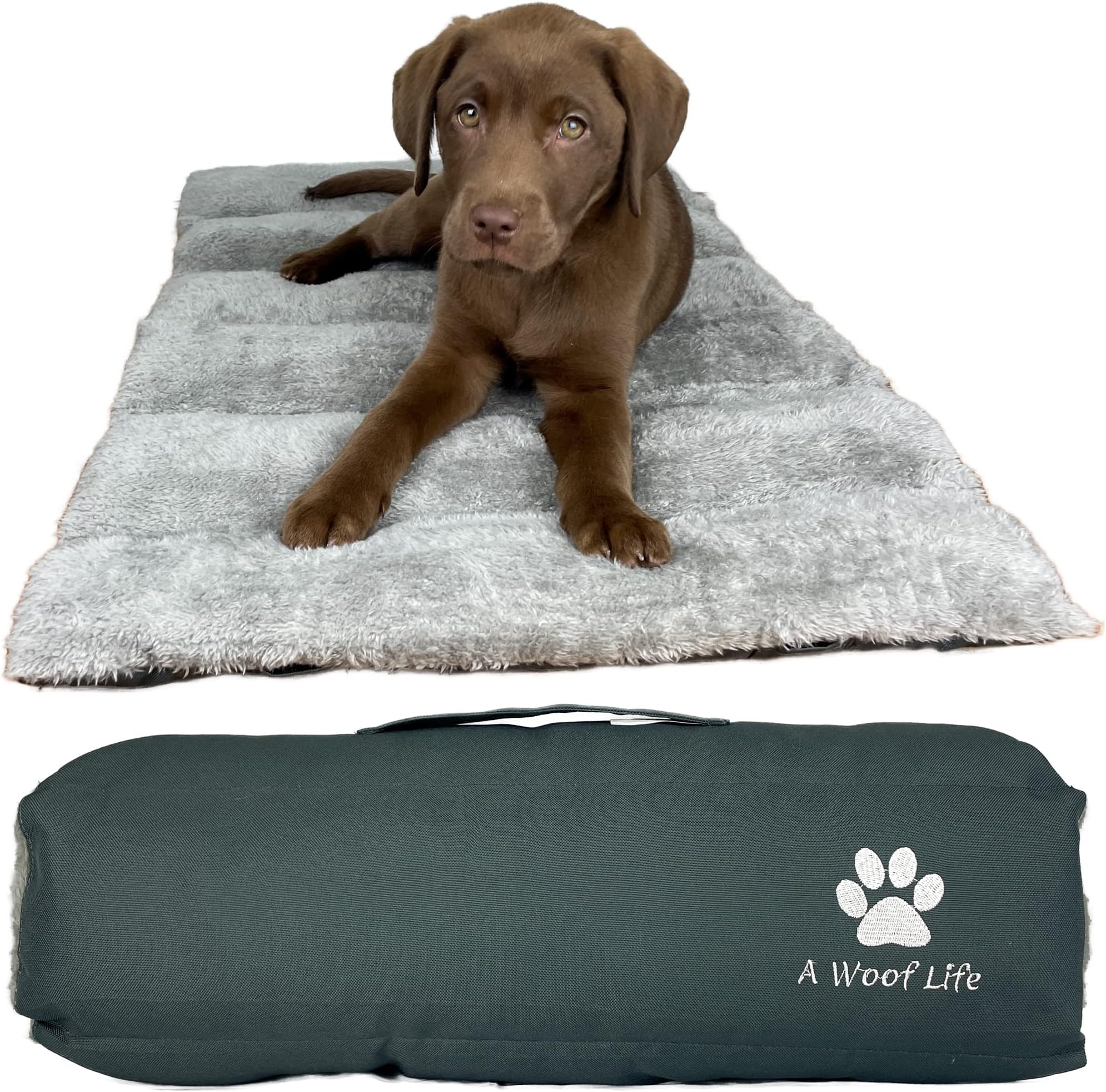 A WOOF LIFE Puppy & Small Travel Dog Bed. Indoor & Outdoor Portable ...