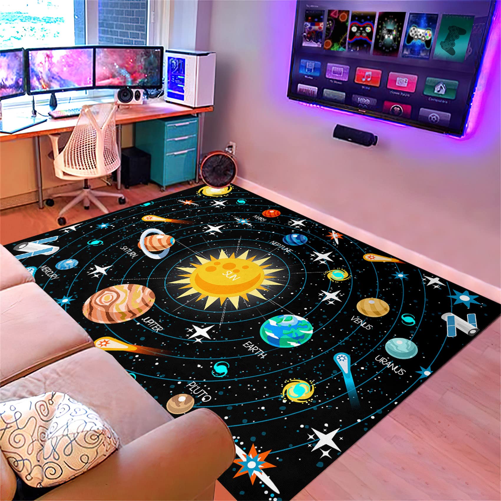 Galaxy Area Rugs Universe Solar System Planet Theme Small Carpets Space ...