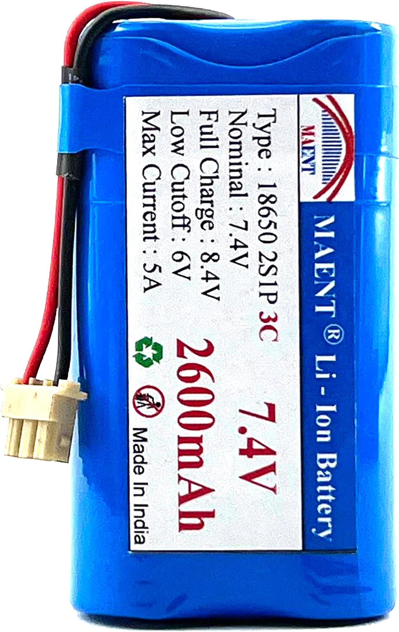 MAENT® 7.4V 18650 Lithium ion Rechargeable Battery 2S1P with 5264 pin 8 ...