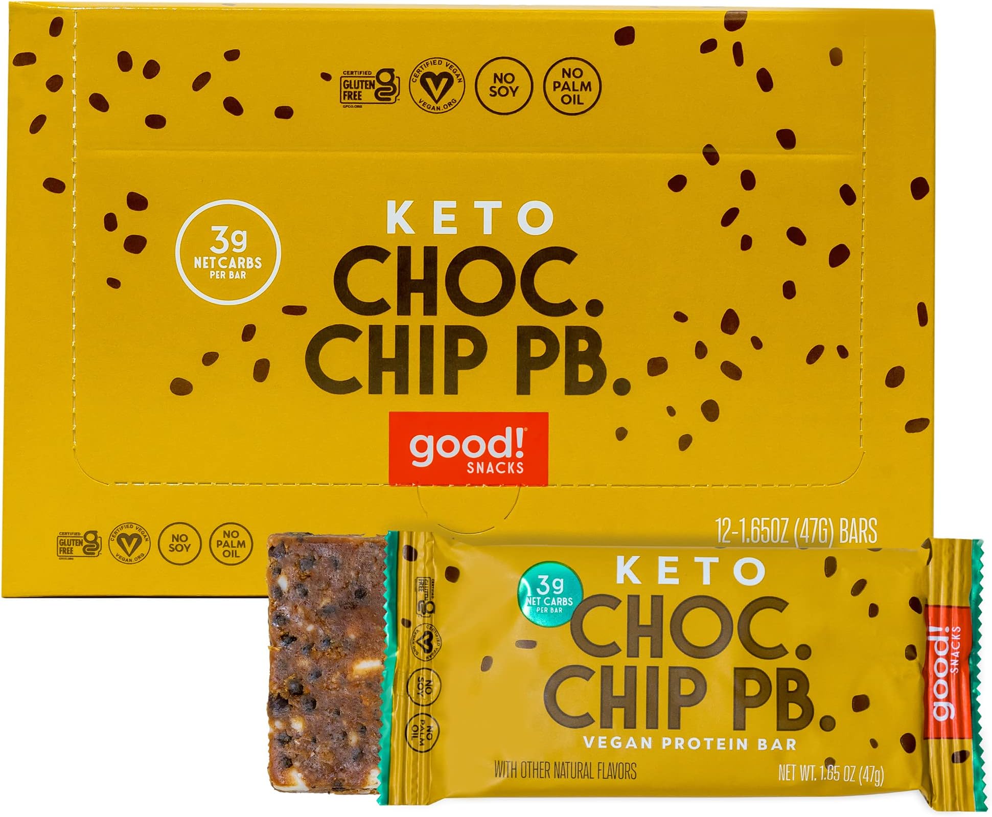 Amazon.com: good! Snacks Keto Vegan Protein Bars, Chocolate Chip Peanut ...