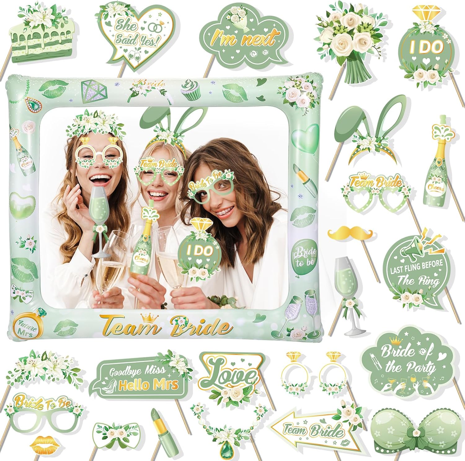 HOWAF Hen Party Photo Booth Props, Green Gold Hen Party Props and Team ...