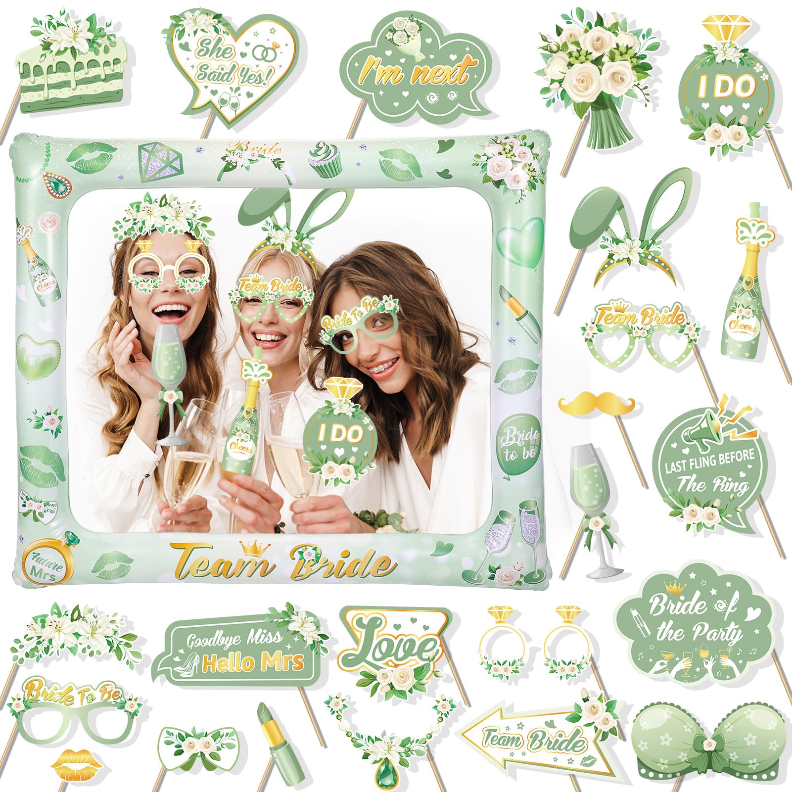 HOWAF Hen Party Photo Booth Props, Green Gold Hen Party Props and Team ...