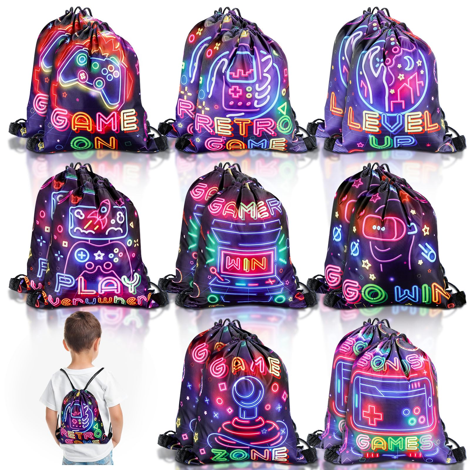Amazon.com: Huhumy 16 Pcs Video Game Party Favor Bag Neon Video Game ...