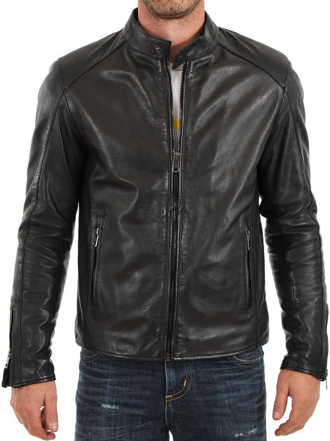 Kingdom Leather New Mens Leather Jacket Slim Fit Biker Motorcycle ...