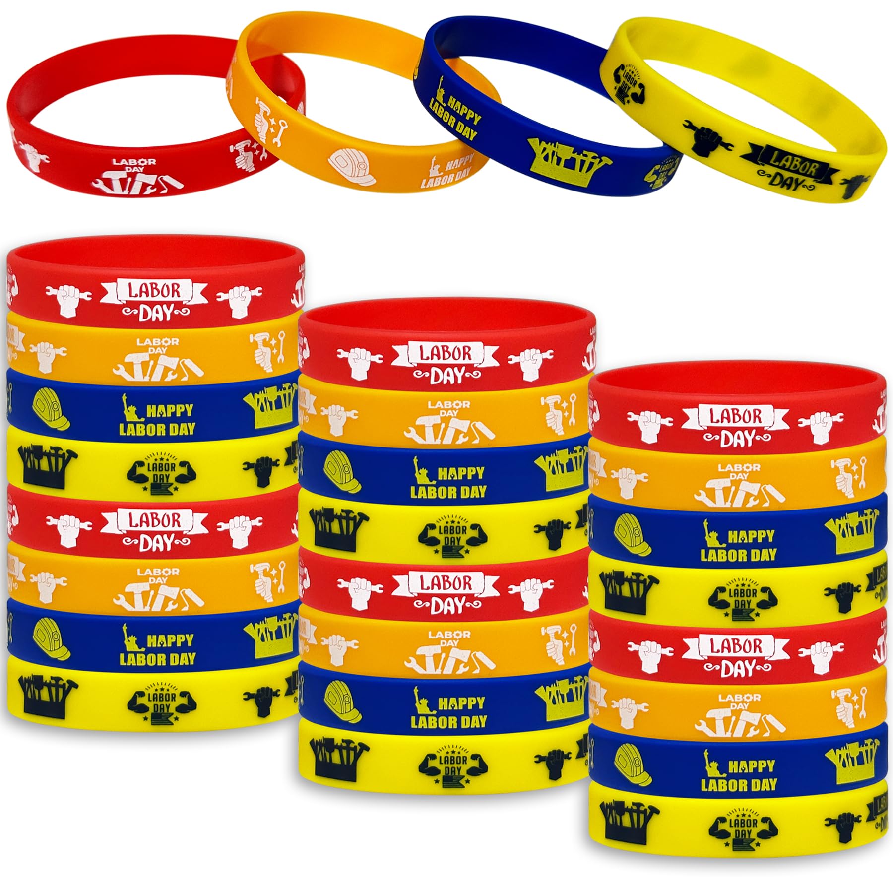 Amazon.com: 24 Packs Happy Labor Day Silicone Bracelets Party Supplies ...
