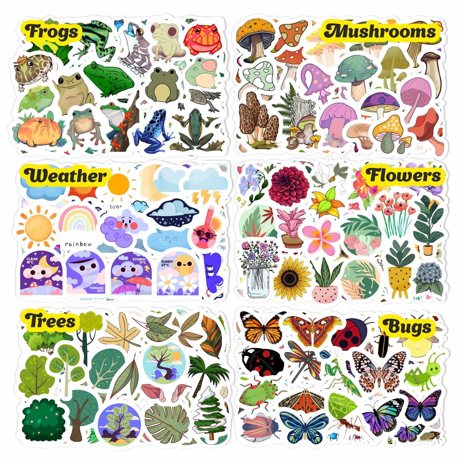Amazon.com: Nature Stickers - Flowers, Mushrooms, Leaves, Plants ...