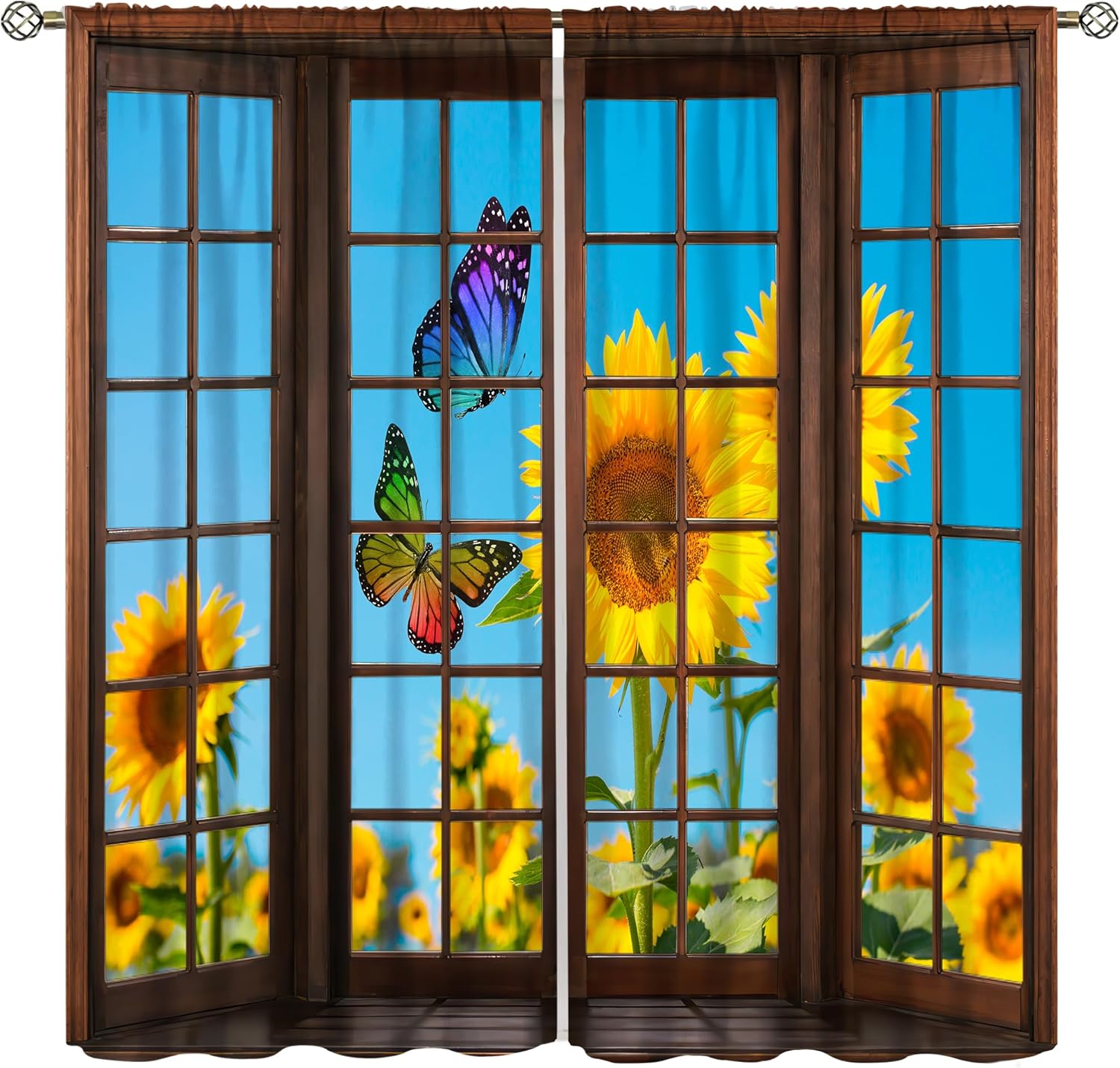 Amazon.com: ICMOLYYENLO Sunflower Window Curtains, Butterflies Dancing ...