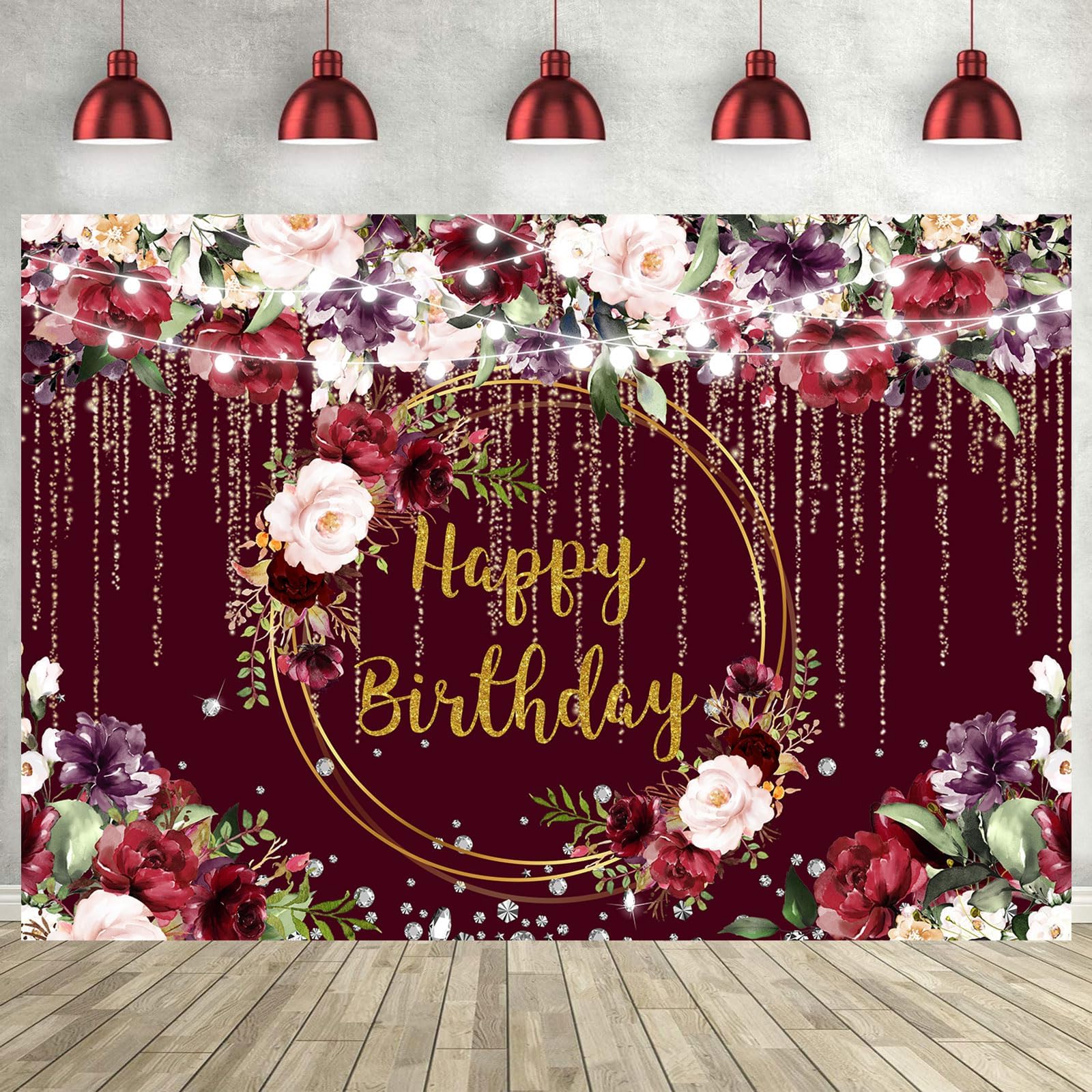 Amazon.com : 7x5ft Burgundy Red Flowers Wedding Shower Backdrop for ...