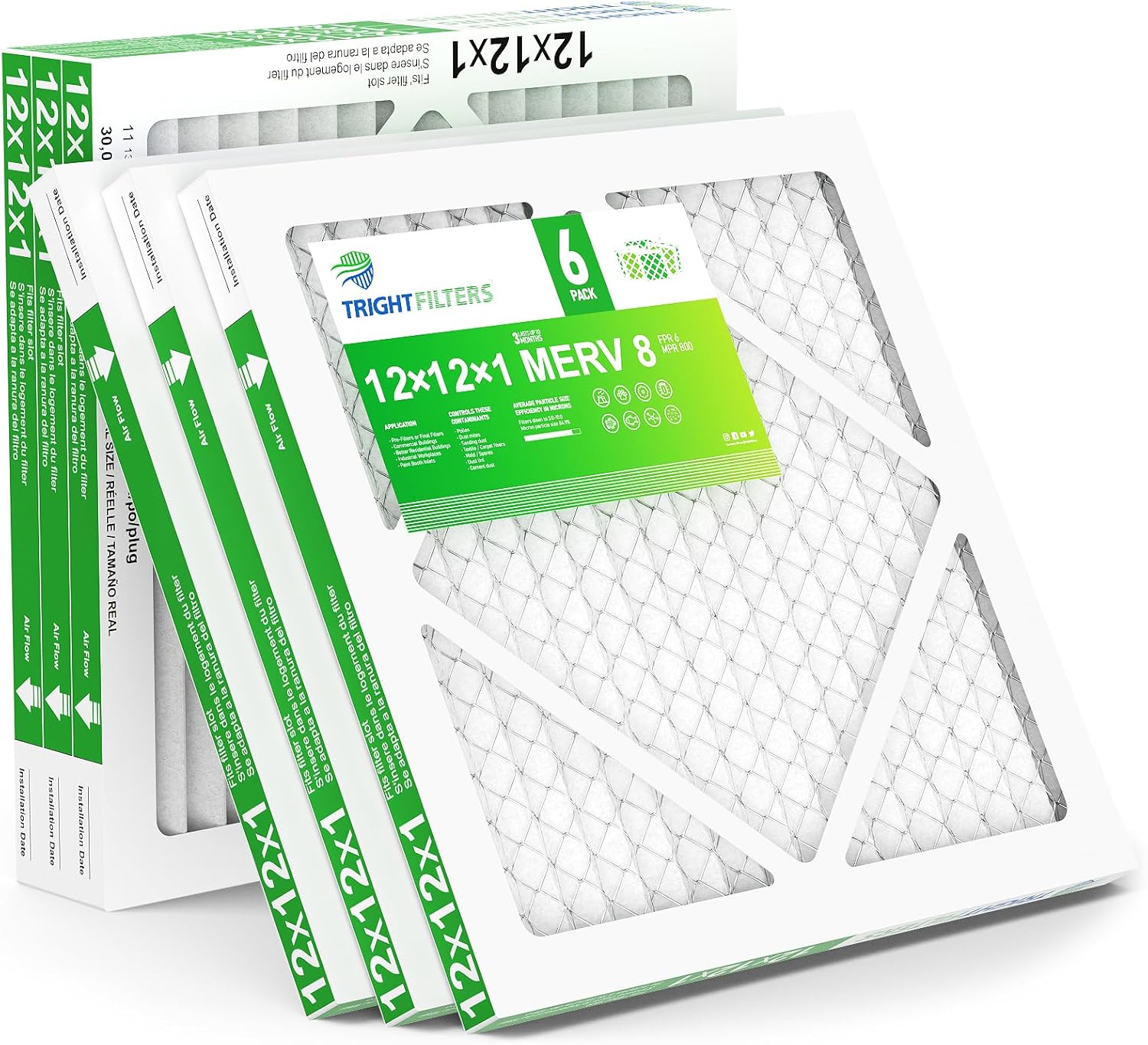 TRIGHTFILTERS 12x12x1 Air Filter 6 Pack, Durable MERV 8 Pleated Home ...