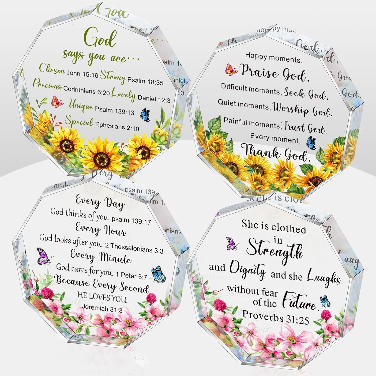Pinkunn 4 Pcs Acrylic Christian Religious Gift for Women Inspirational ...