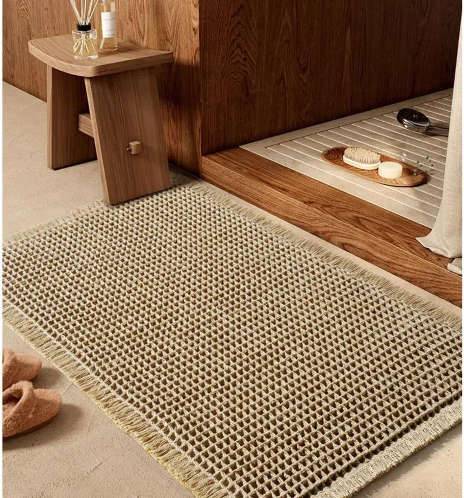 Amazon.com: ZALL Tan Waffle Bath Mat,Super Absorbent Non Slip Bathroom ...