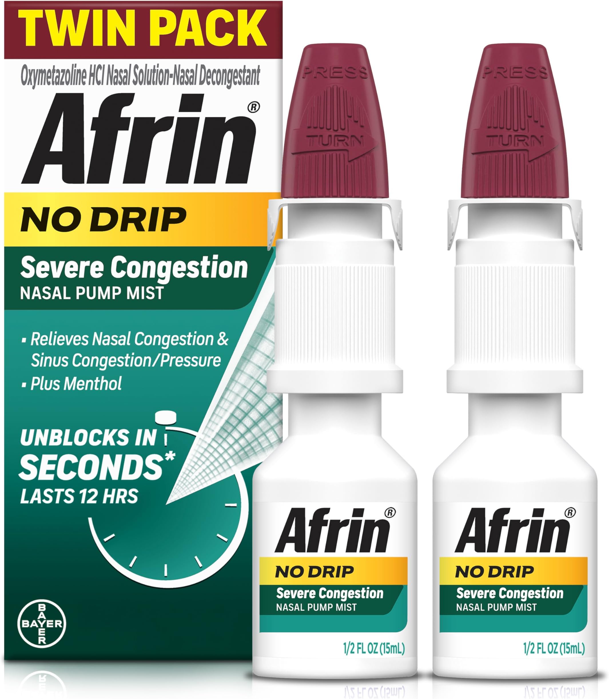 Amazon.com: Afrin No Drip Severe Congestion Nasal Mist Twin Pack, Non ...