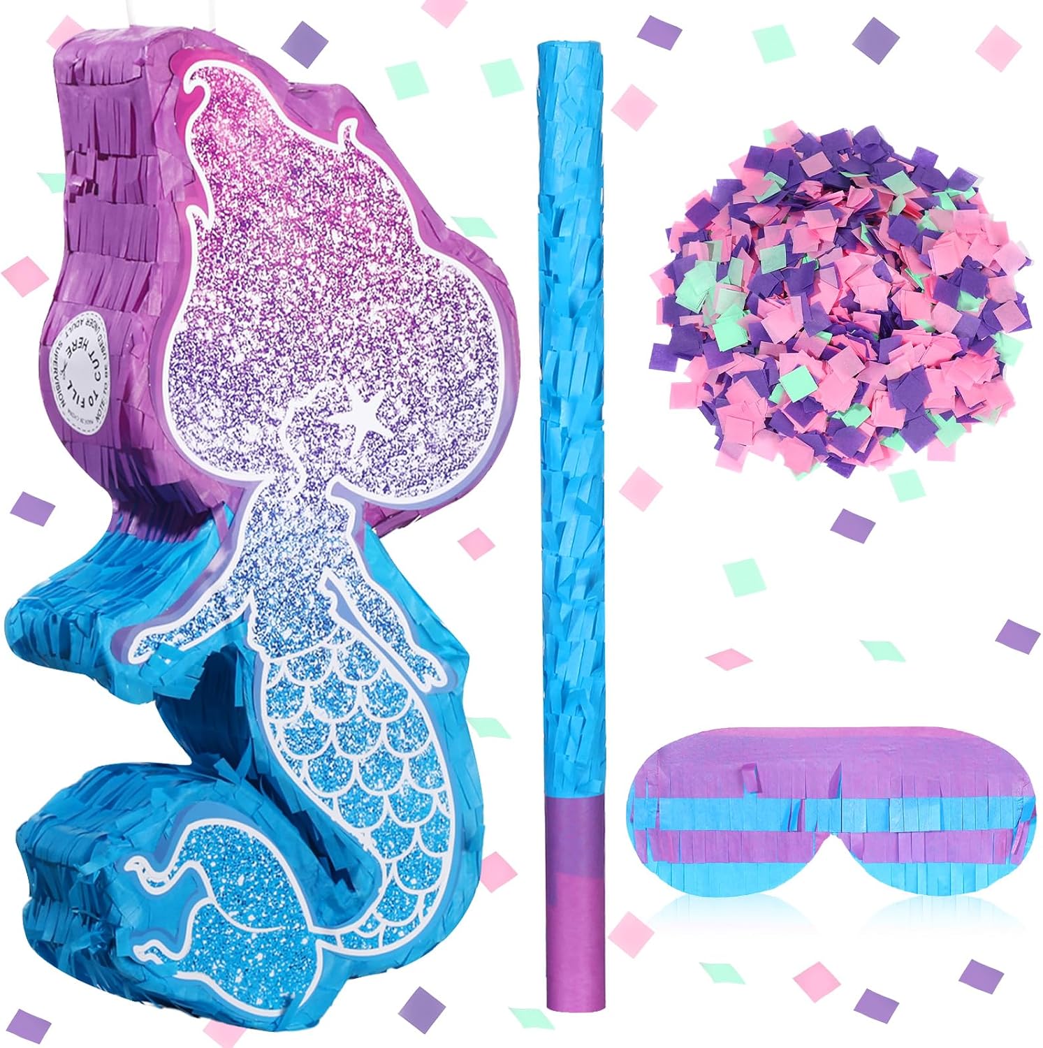 Amazon.com: Liliful Mermaid Pinata Bundle Mermaid Pinata with Blindfold ...