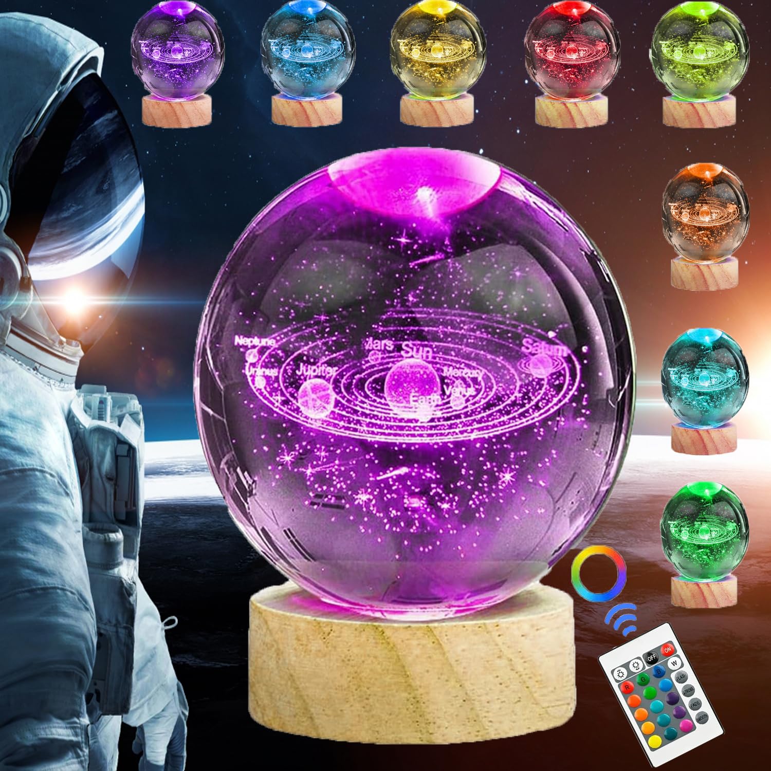 3D Solar System Crystal Ball Lamp,3.2in Crystal Ball Night Light ...