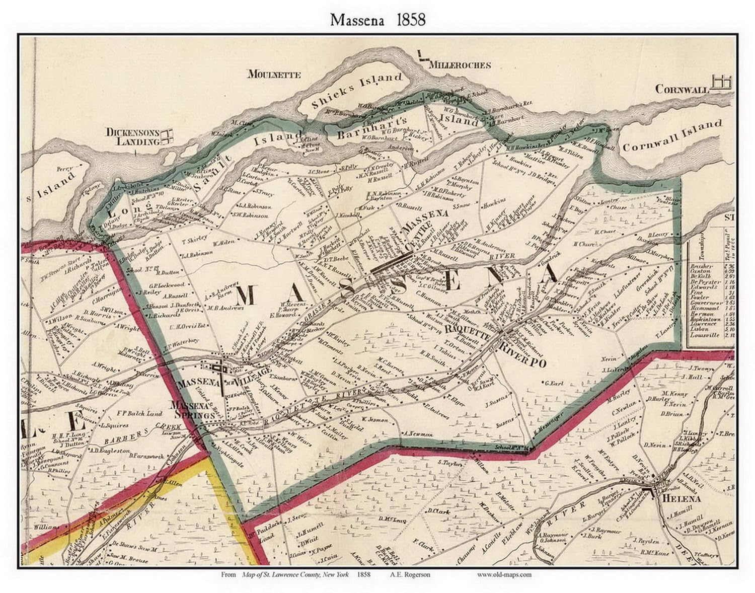 Amazon.com: Massena 1858 Old Town Map with Homeowner Names New York ...