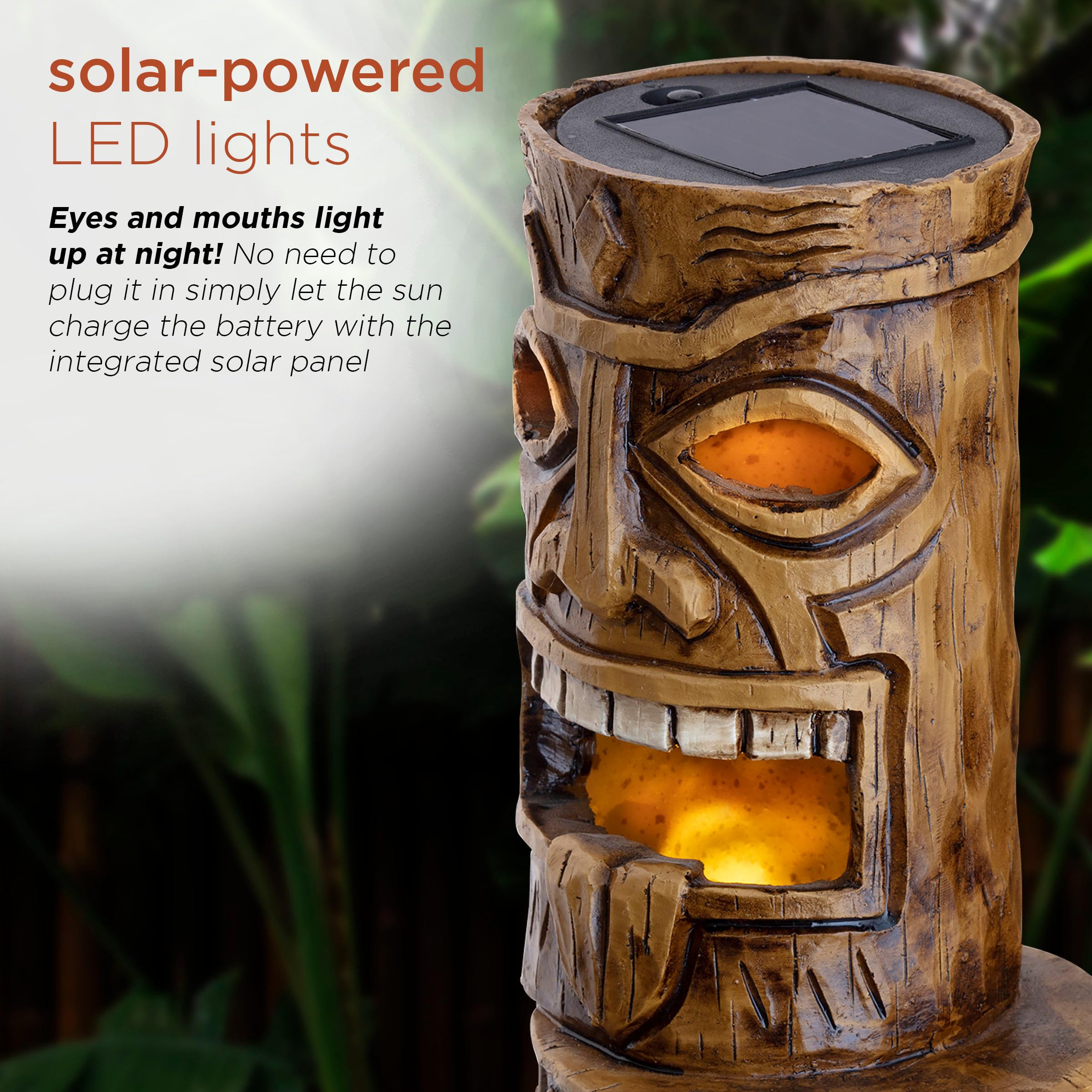 Alpine Corporation 3-Tier Tiki Totem Statue with Solar LED Lights ...