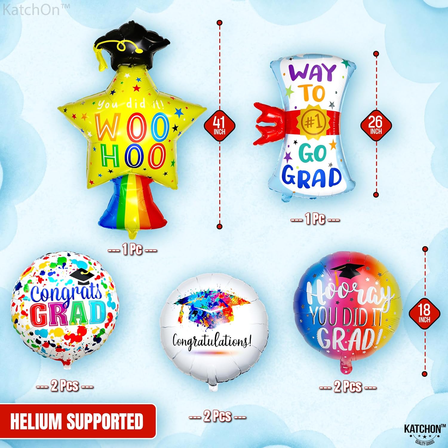 KatchOn, Multicolor Graduation Balloons Set – Pack of 12 Big, 41 Inch, Star Balloons Congrats ...