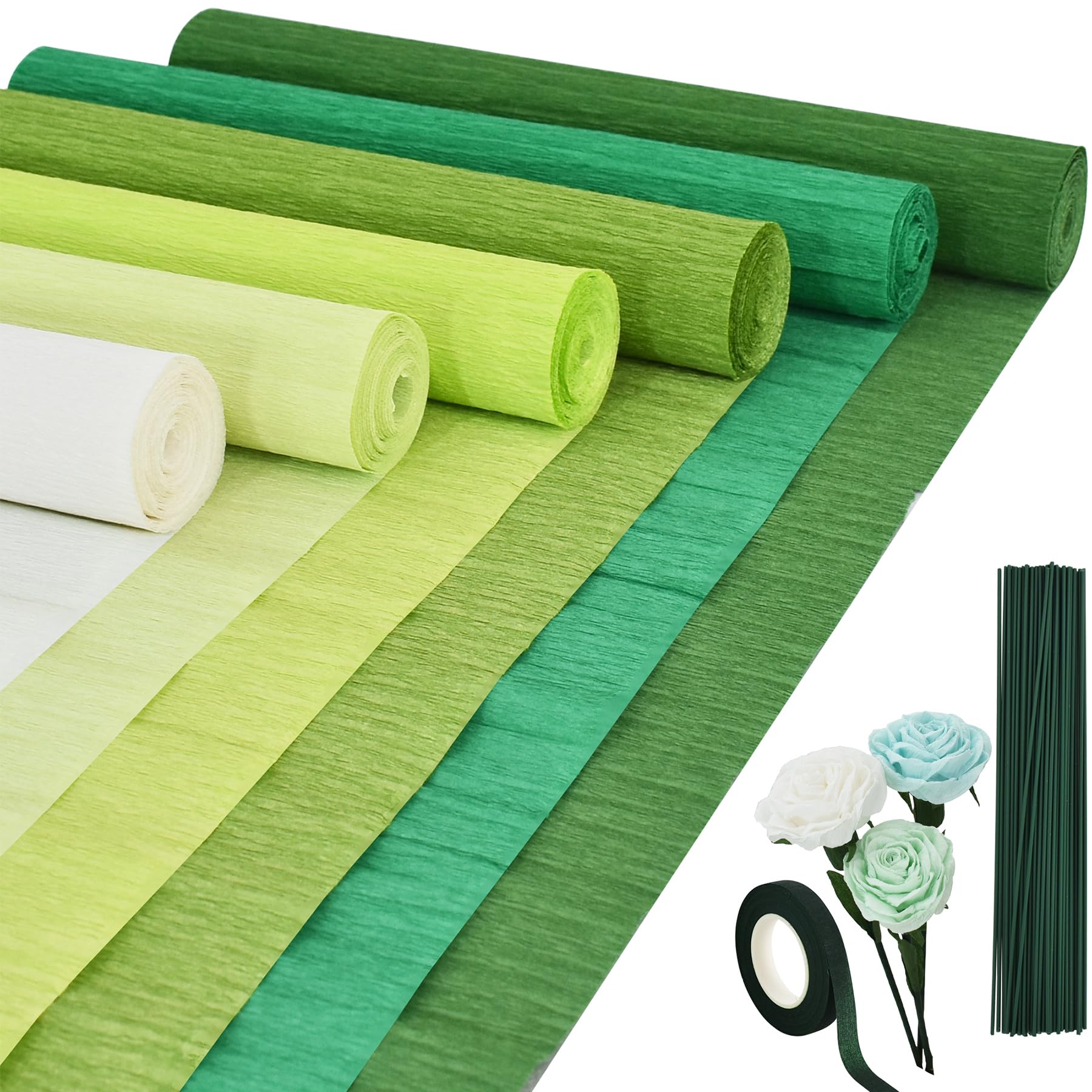 Snapklik.com : BEISHIDA 6 Rolls Crepe Paper Roll, 6 Green Series Crepe ...